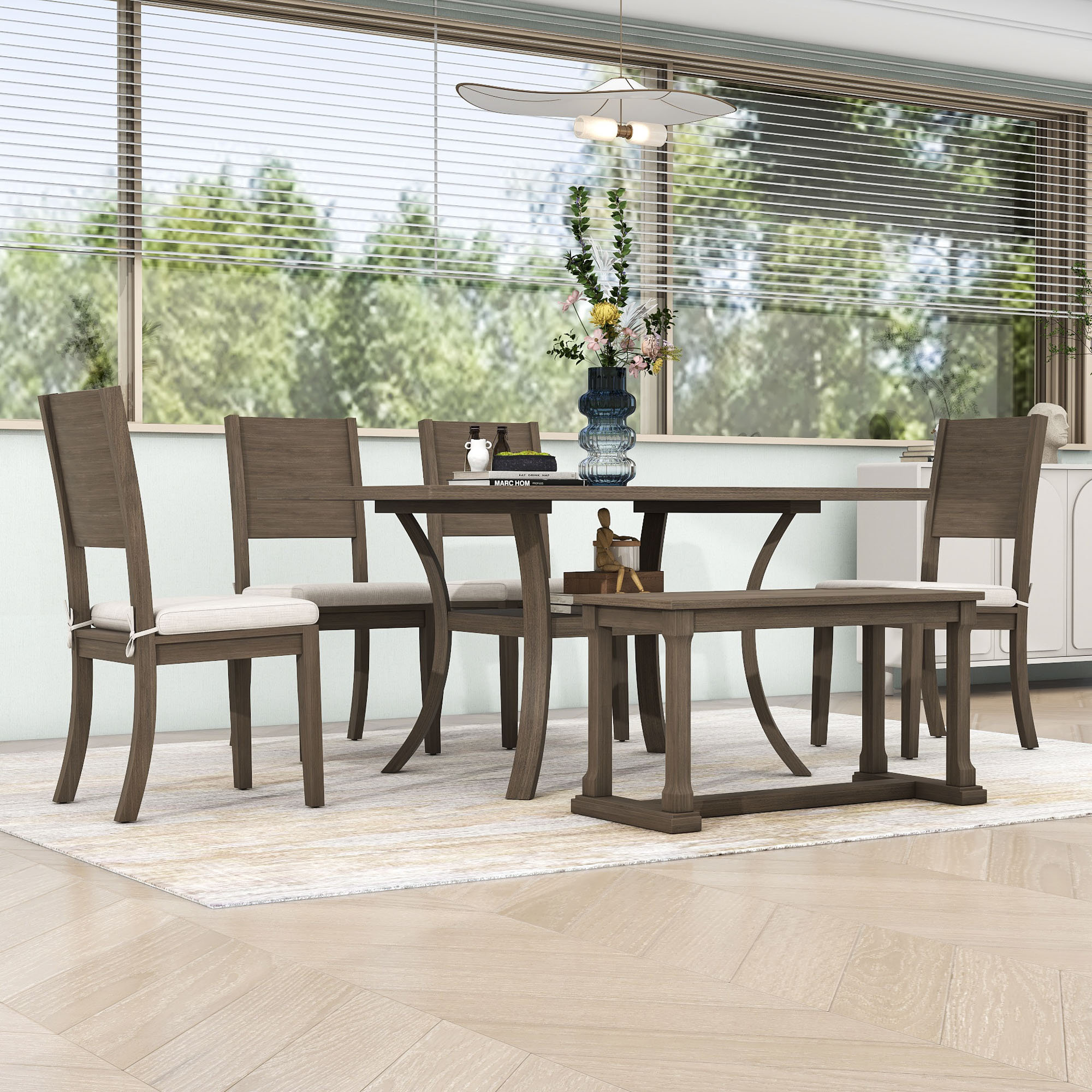 Lark Manor™ Modern 6-Piece Dining Set with Rectangular Table, Bench and ...