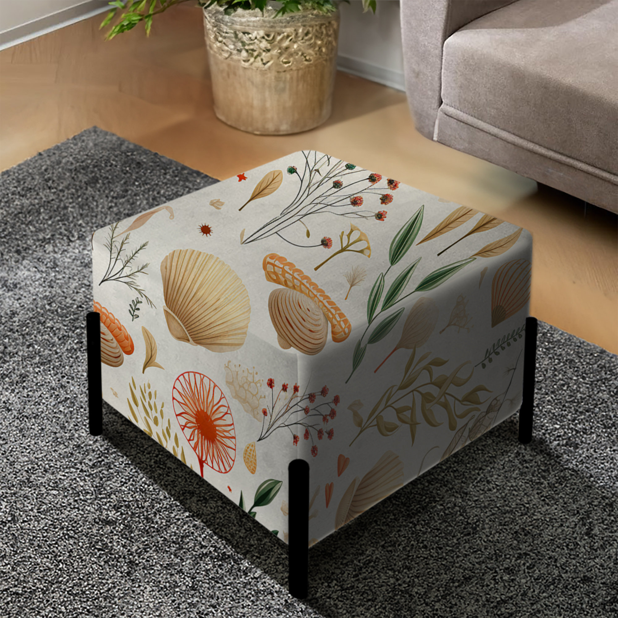 Design Art Seashell Sketches Tropical Pattern II - Coastal Square ...