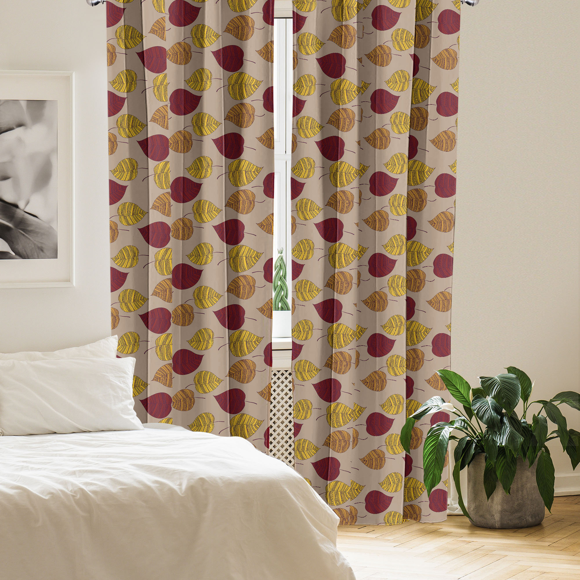 East Urban Home Leaf Print Curtains Autumn Bohemian Ethnic Pair of ...