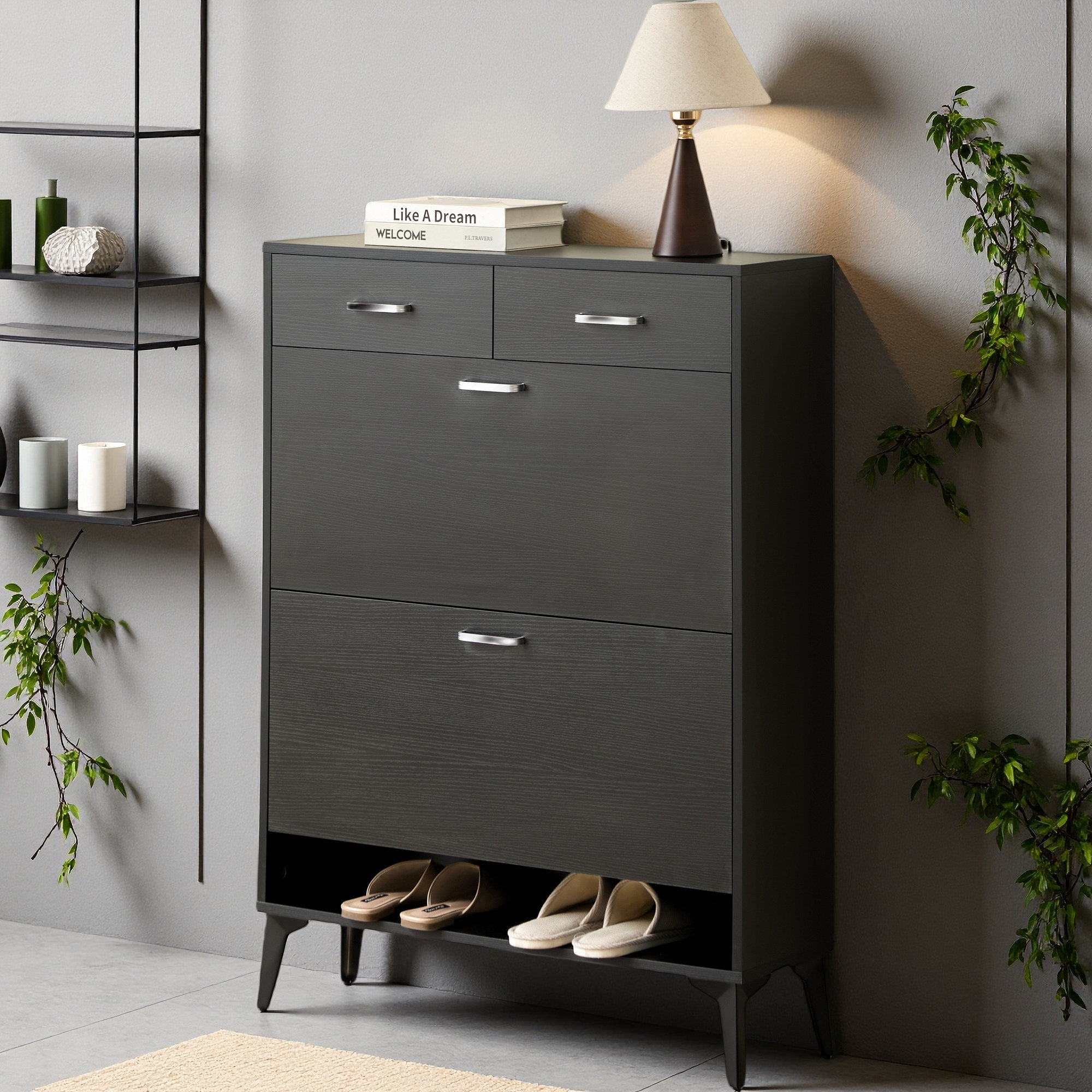 George Oliver Large Size Shoe Cabinet,Free Standing Tipping Bucket Shoe ...