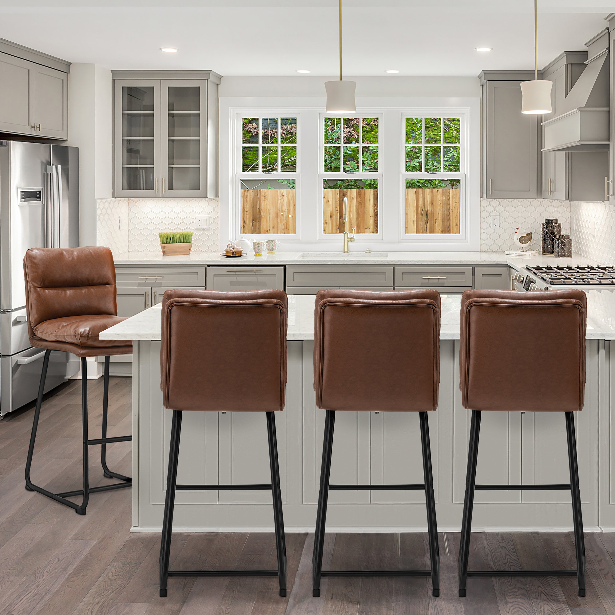 17 Stories 30.75'' Modern Thick Leatherette Bar Stool & Reviews | Wayfair