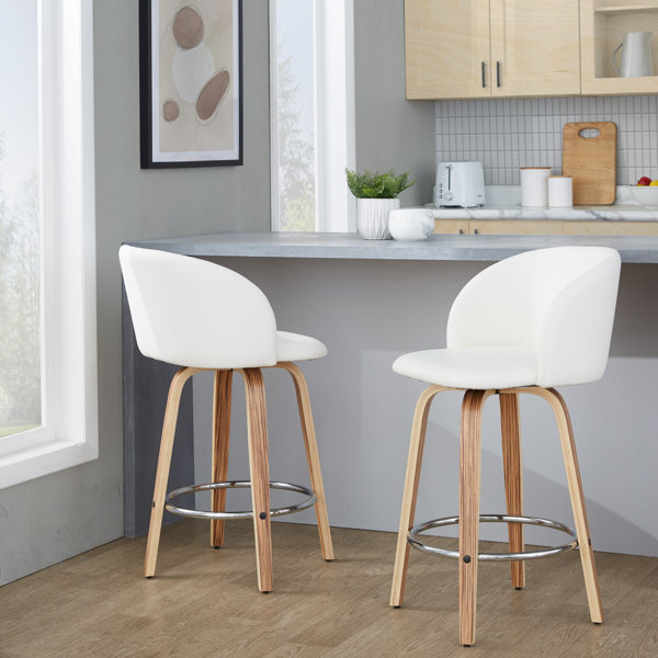 LumiSource Fran Fixed-Height Barstool With Bent Wood Legs & Round ...