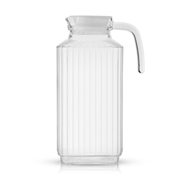 JoyJolt Ribbed Glass Pitcher with Handle Beverage Serveware & 2 Lids ...