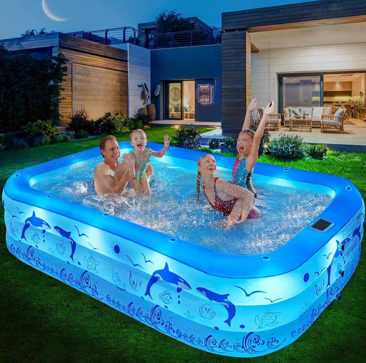 INVOTOT Inflatable Pools With Lights, Family Inflatable Swimming Pools ...