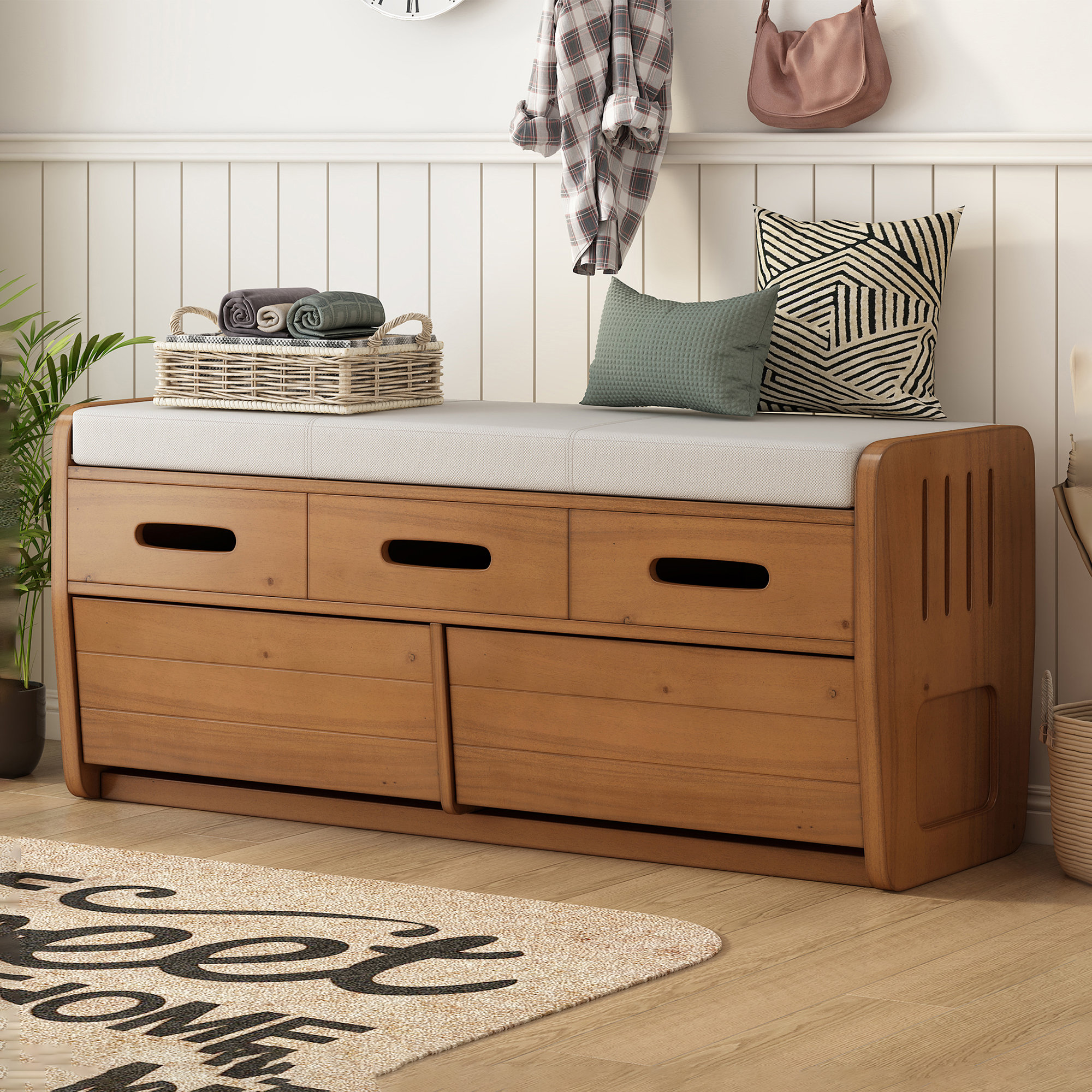 Wildon Home® 43" Wide Shoe Storage Bench with Cushion and 2 Drawers ...