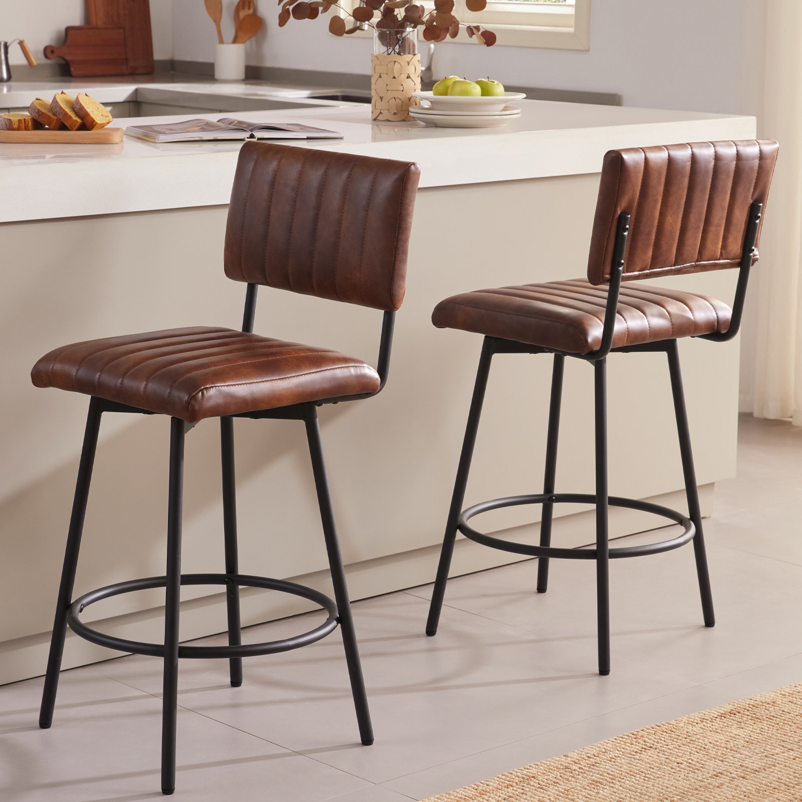 Corrigan Studio® Lavante Channel Tufting Upholstered Swivel Bar Stools ...