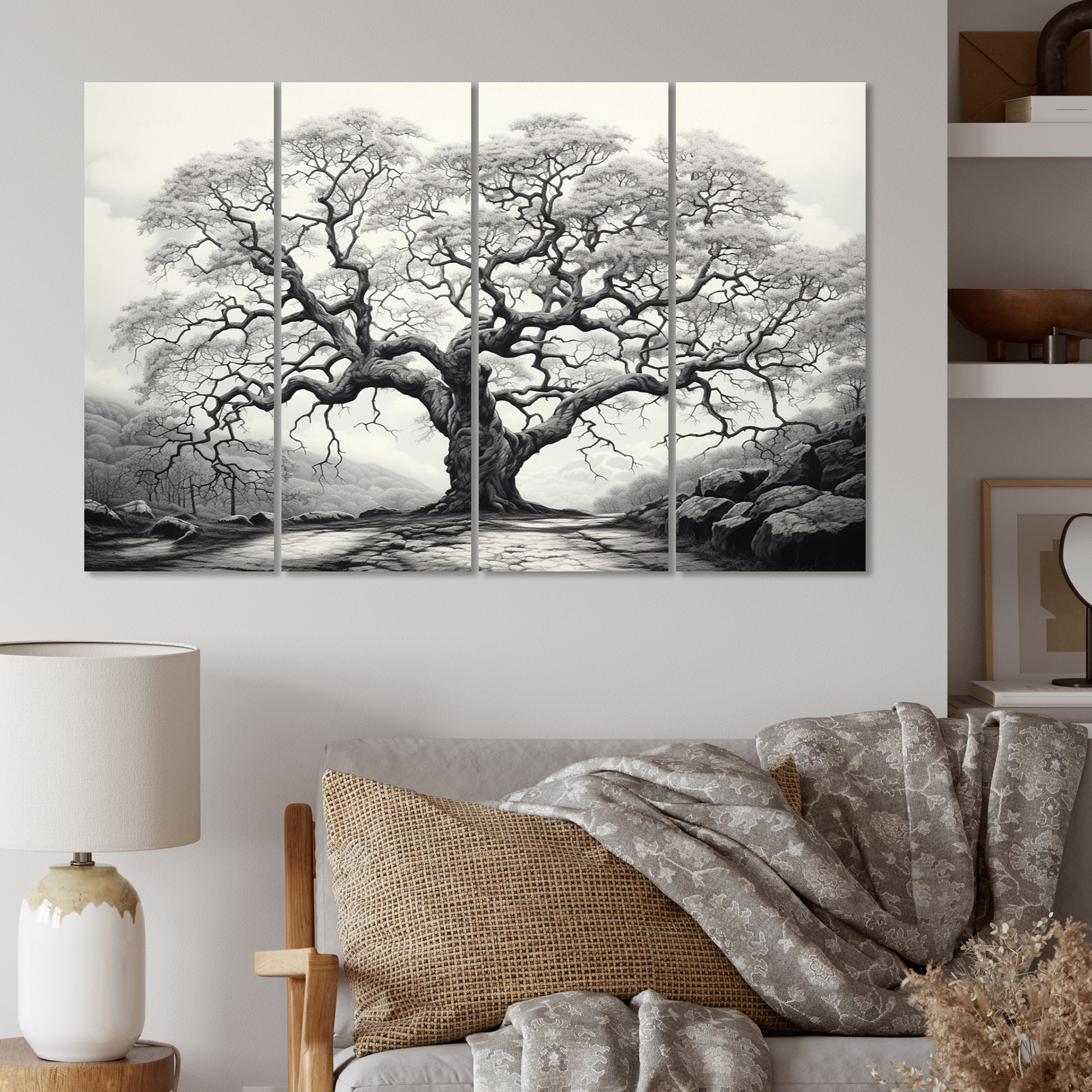 Millwood Pines Tree Monochrome Graphite Reverie On Canvas 4 Pieces ...