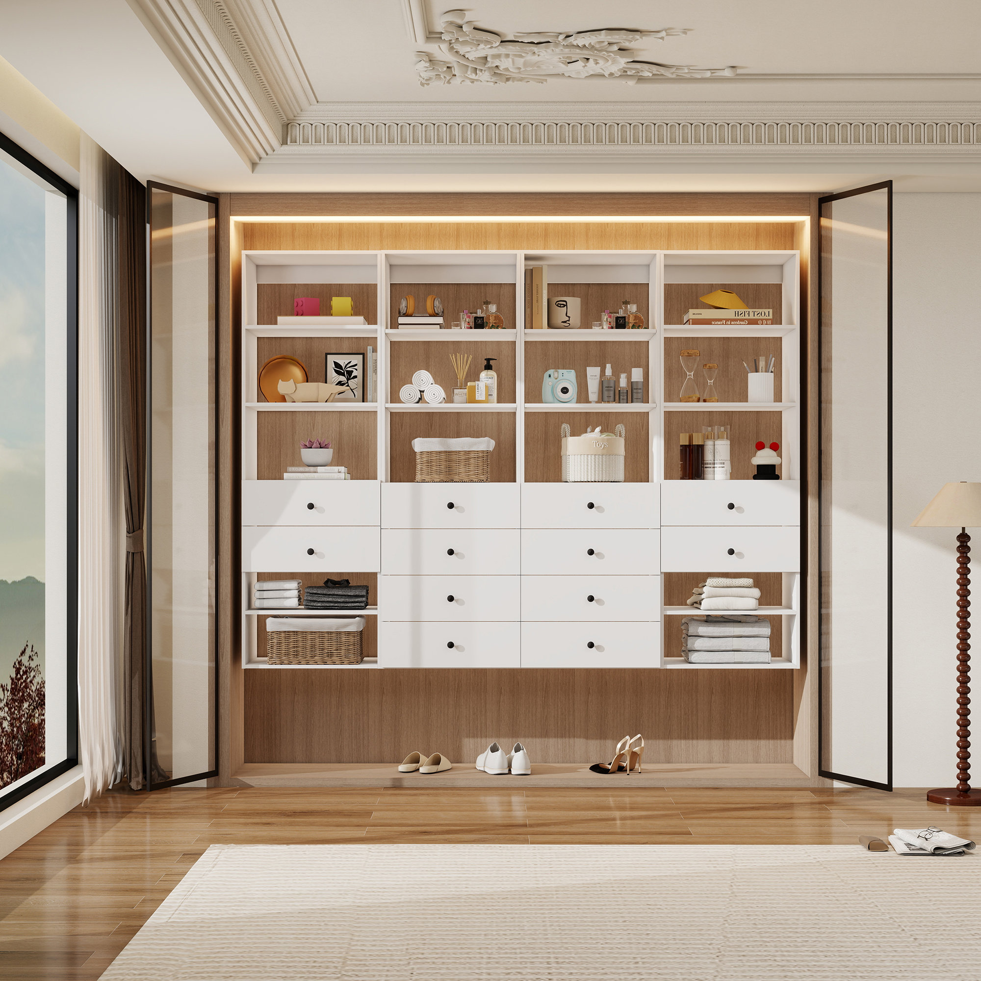 Latitude Run® Modern Closet System with Drawers and Shelves, Walk in ...