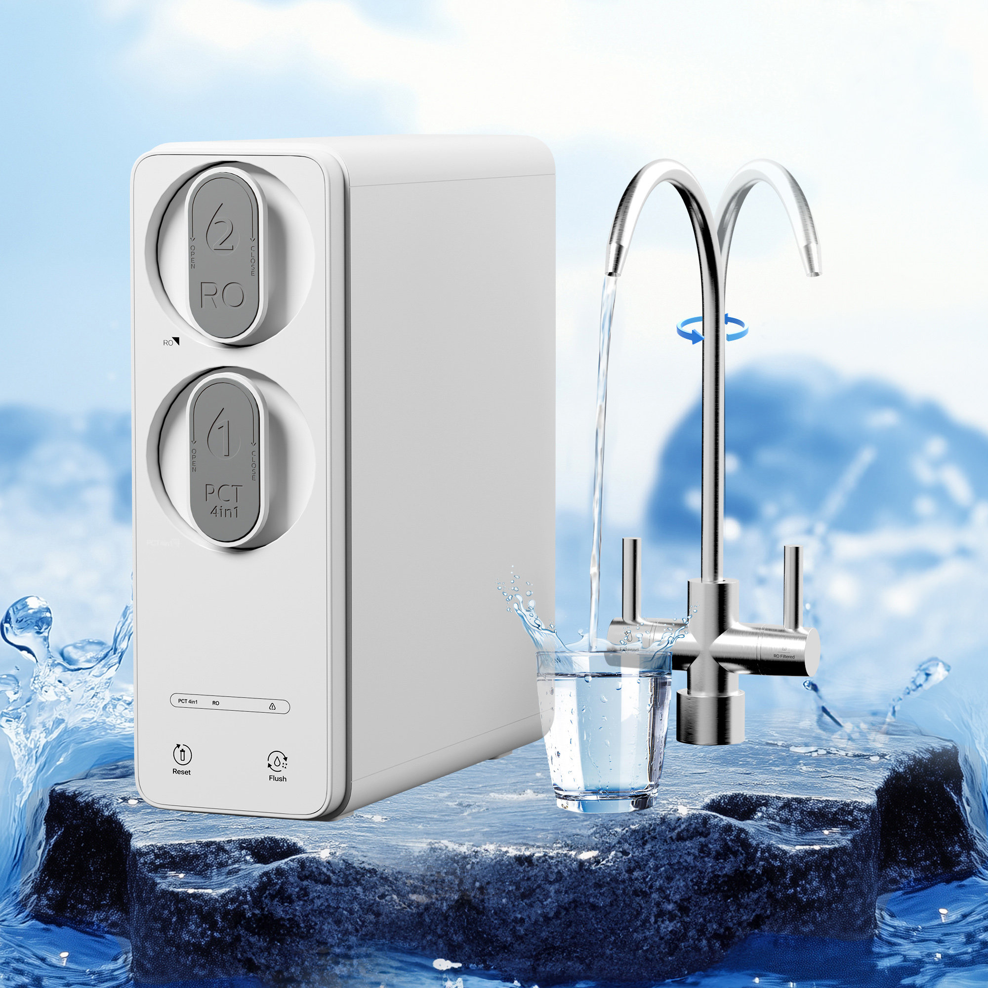 Ecoviva Under Sink Water Filter Reverse Osmosis System Water Filtration System with 8-Stage RO ...