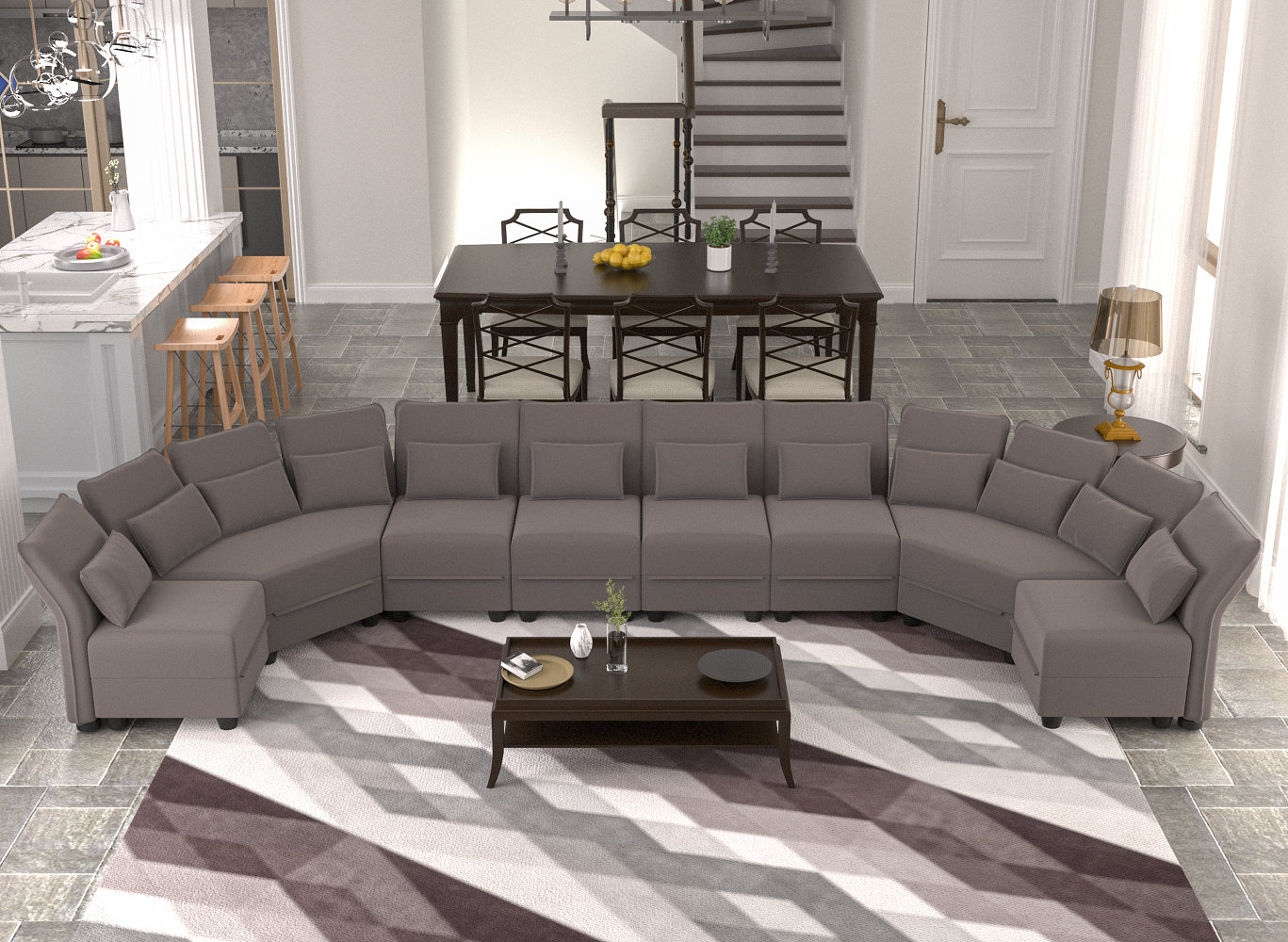 Hokku Designs Boun 181'' 8 - Piece Upholstered Sectional With Storage ...