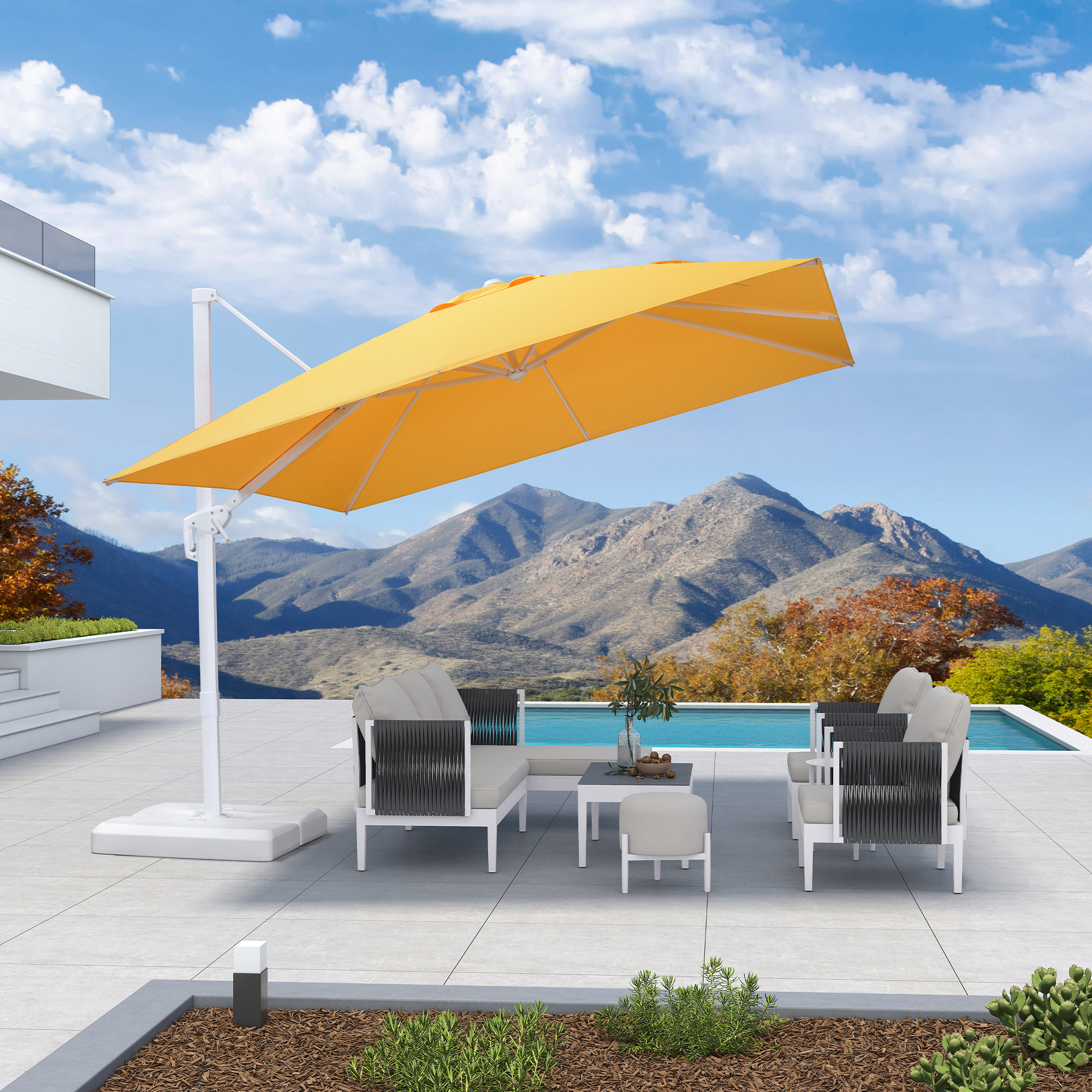 Arlmont & Co. Outdoor White Pole 120'' Square Offset Cantilever ...