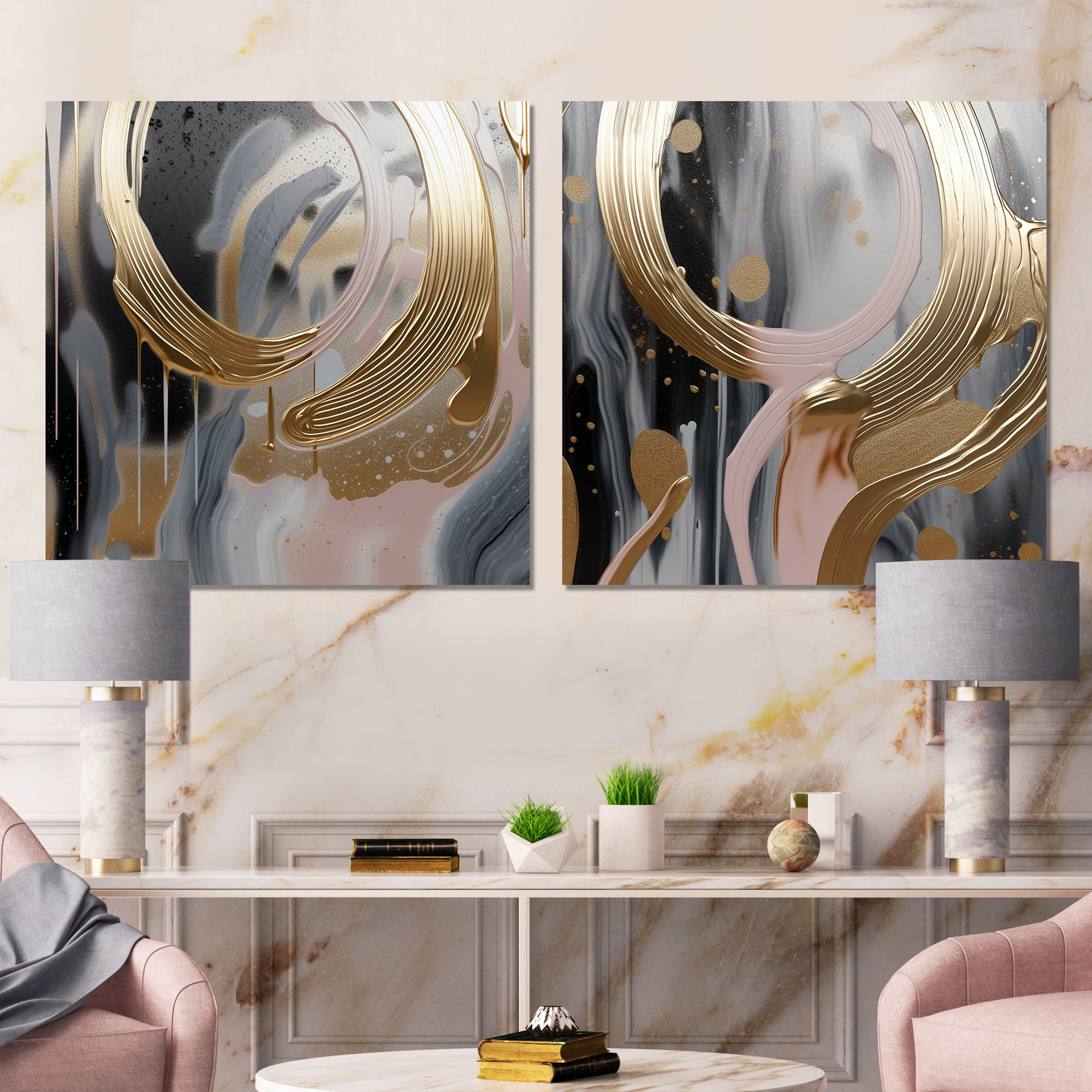 Ivy Bronx Abstract Golden And Pink Infinity Rivers IV - Abstract Shapes ...