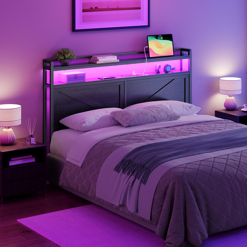Wrought Studio™ Azena 44.1"H Headboard with Charging Station and Led ...