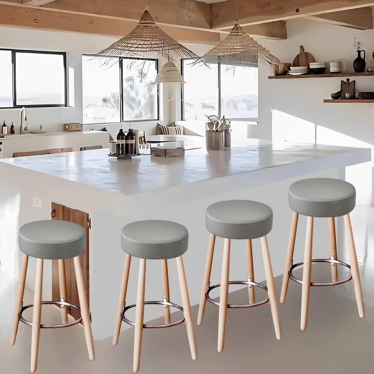 Latitude Run® Bar Stool Covers Round Set Of 4, Waterproof PU Bar Stool ...