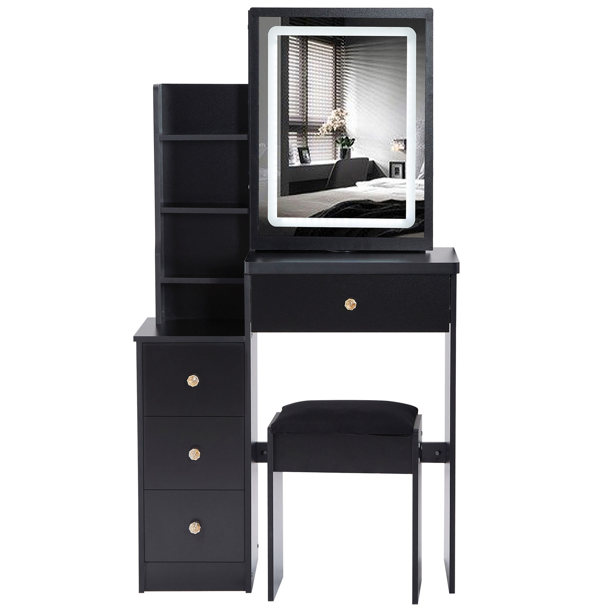 Ivy Bronx Compact 29.2 Inch Left Bedside Vanity Table with Cushioned ...