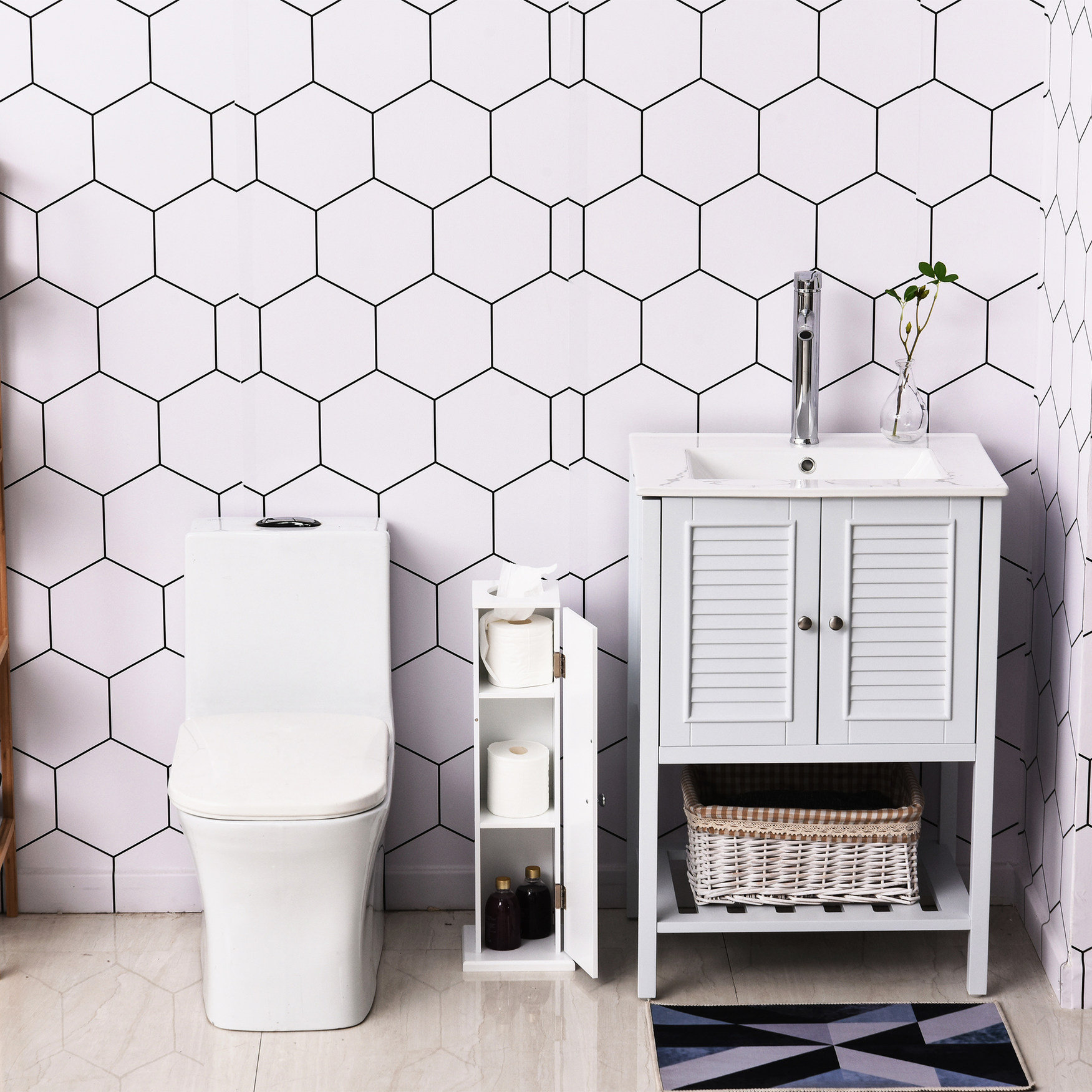 Ebern Designs White Bathroom Cabinet - Small Corner Toilet Paper ...