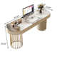 Minimalist And Luxurious White Rock Slab Desk With Metal And Wood Panel ...