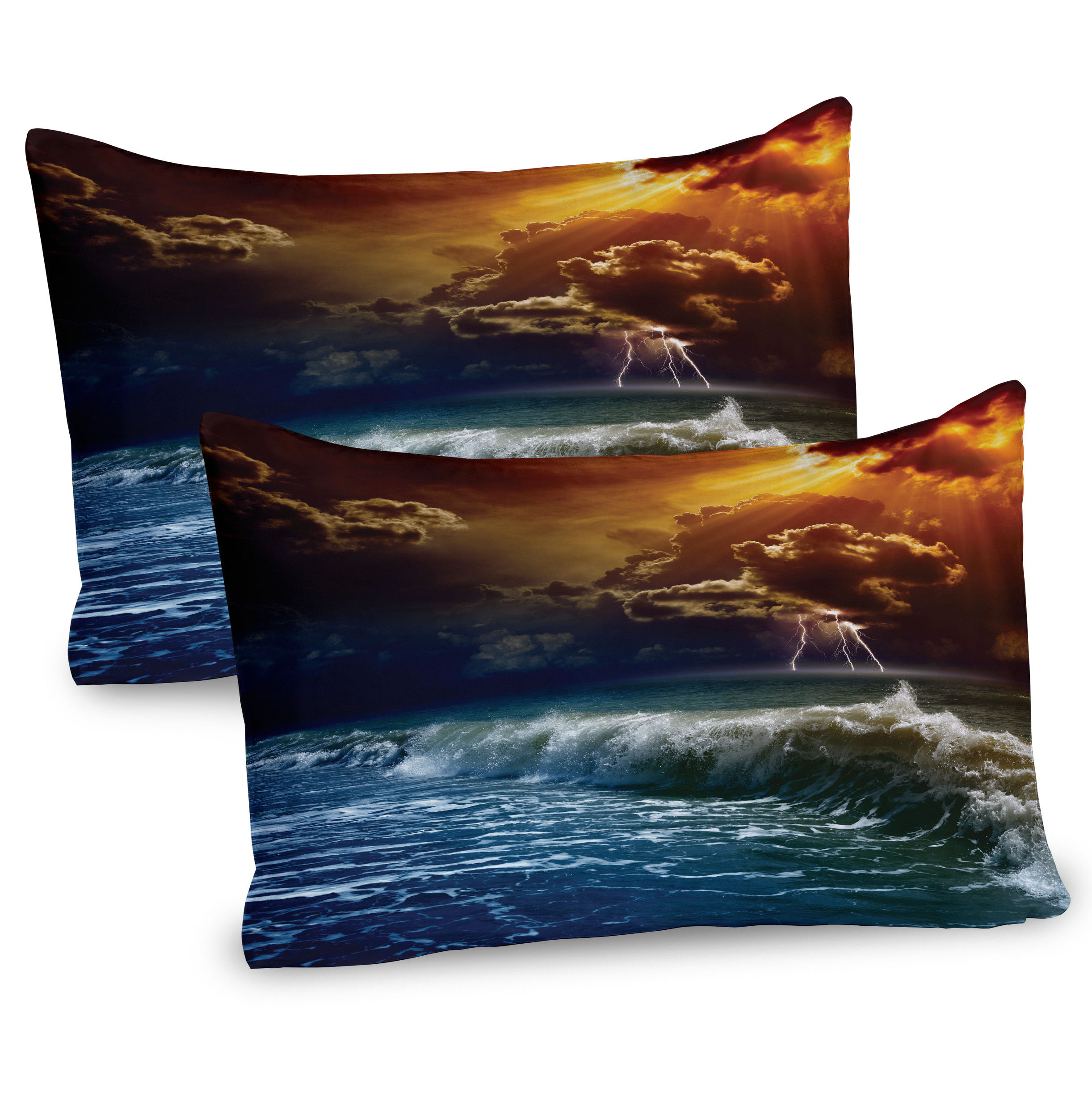 Ambesonne Nature Pillow Sham 2 Pack Ocean Wild Waves Art Orange and ...