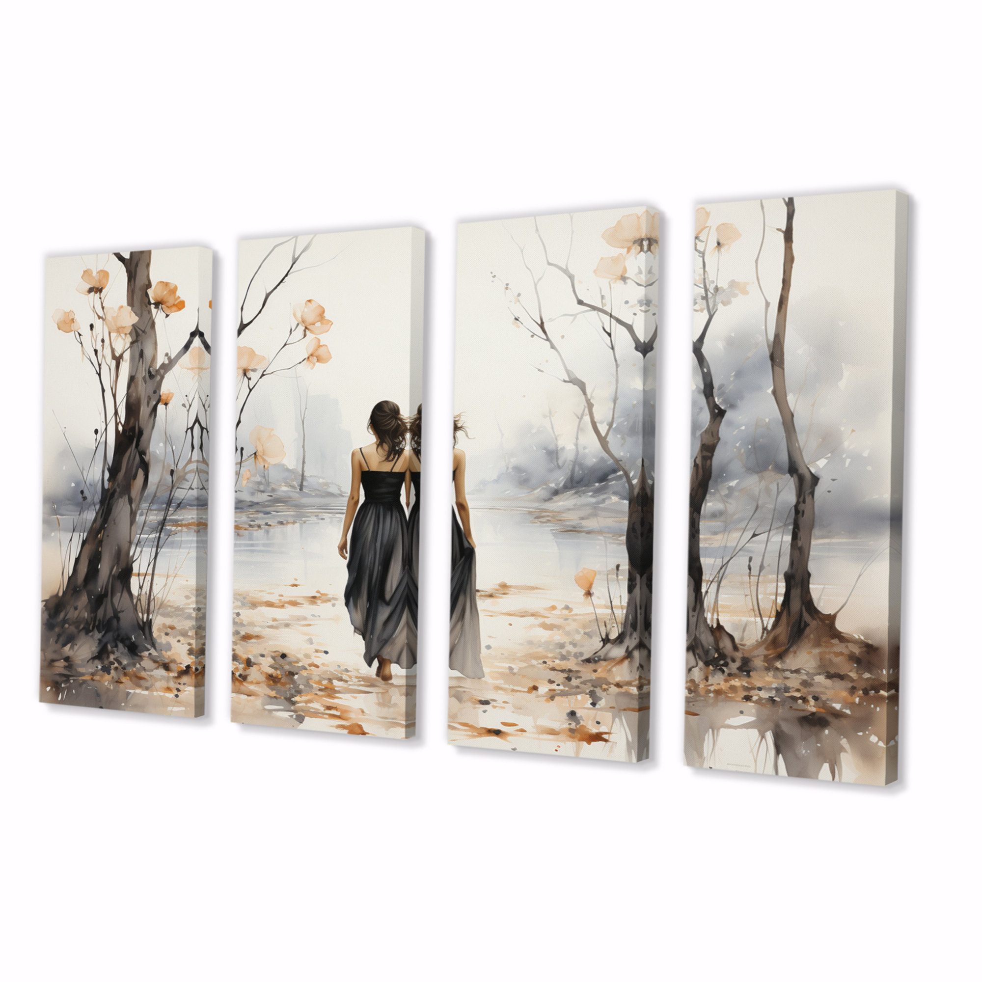 Design Art Ephemeral Woman In Japon - People Wall Decor - 4 Panels ...