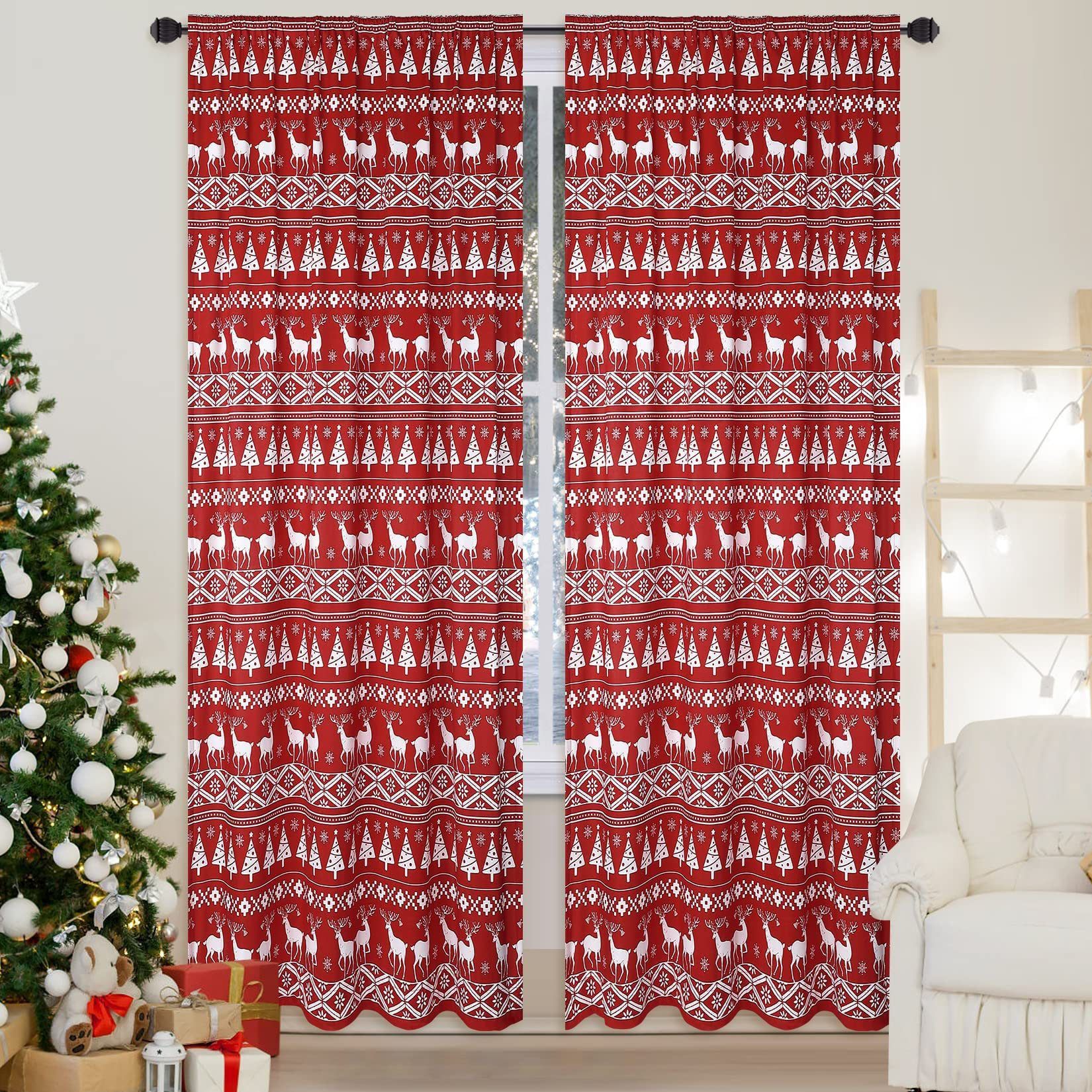 The Holiday Aisle® Christmas Curtain Panels Extra Long Curtains Drapes ...
