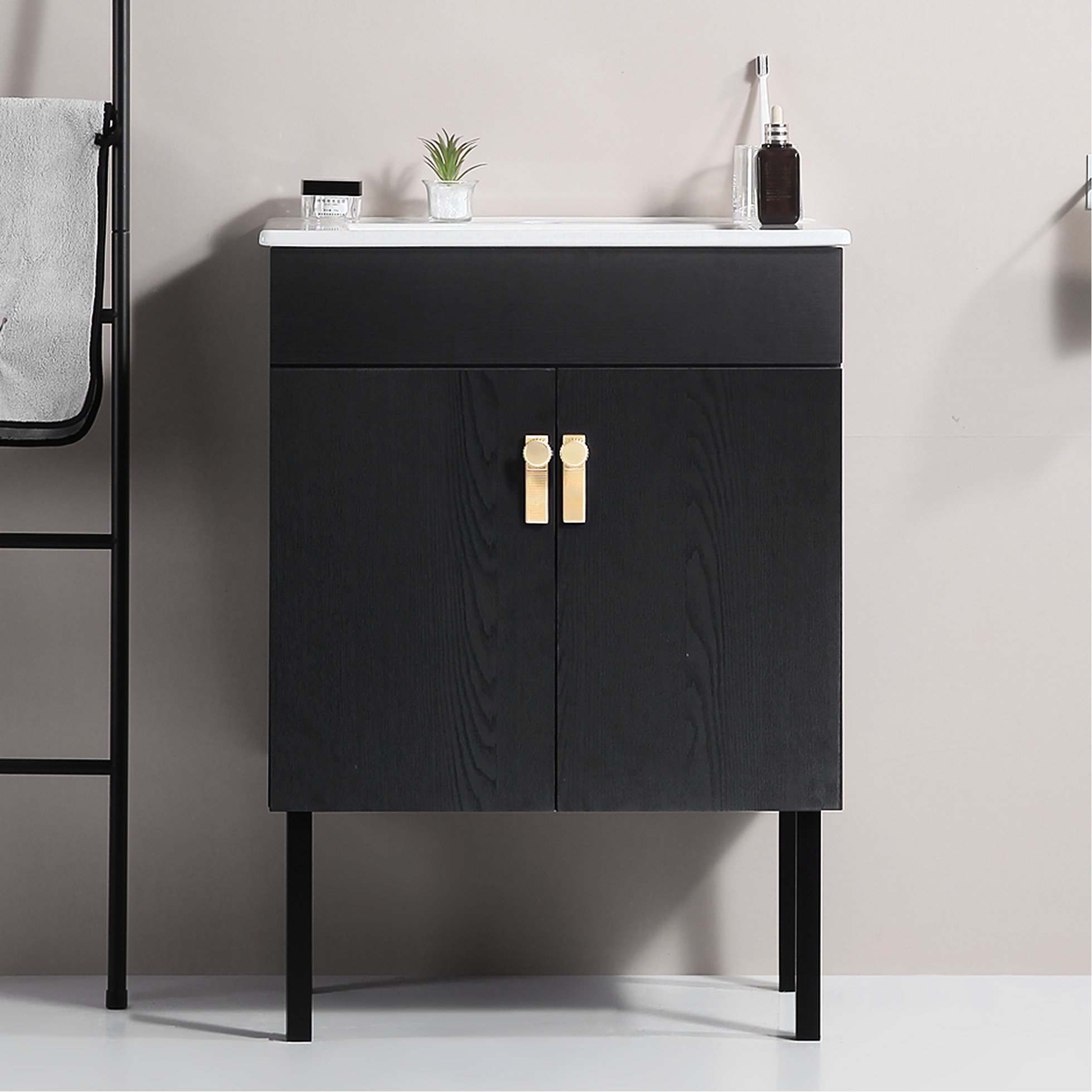 Ebern Designs 24'' Compact Black Bathroom Vanity With Metal Support ...