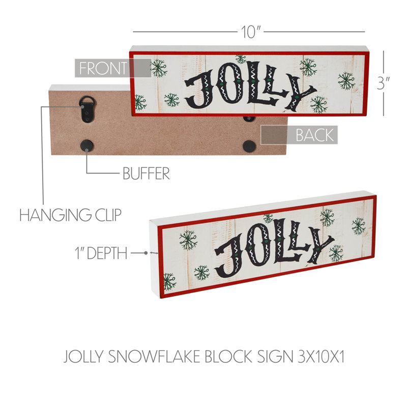 The Holiday Aisle® Jolly Snowflake Block Sign 3x10 | Wayfair