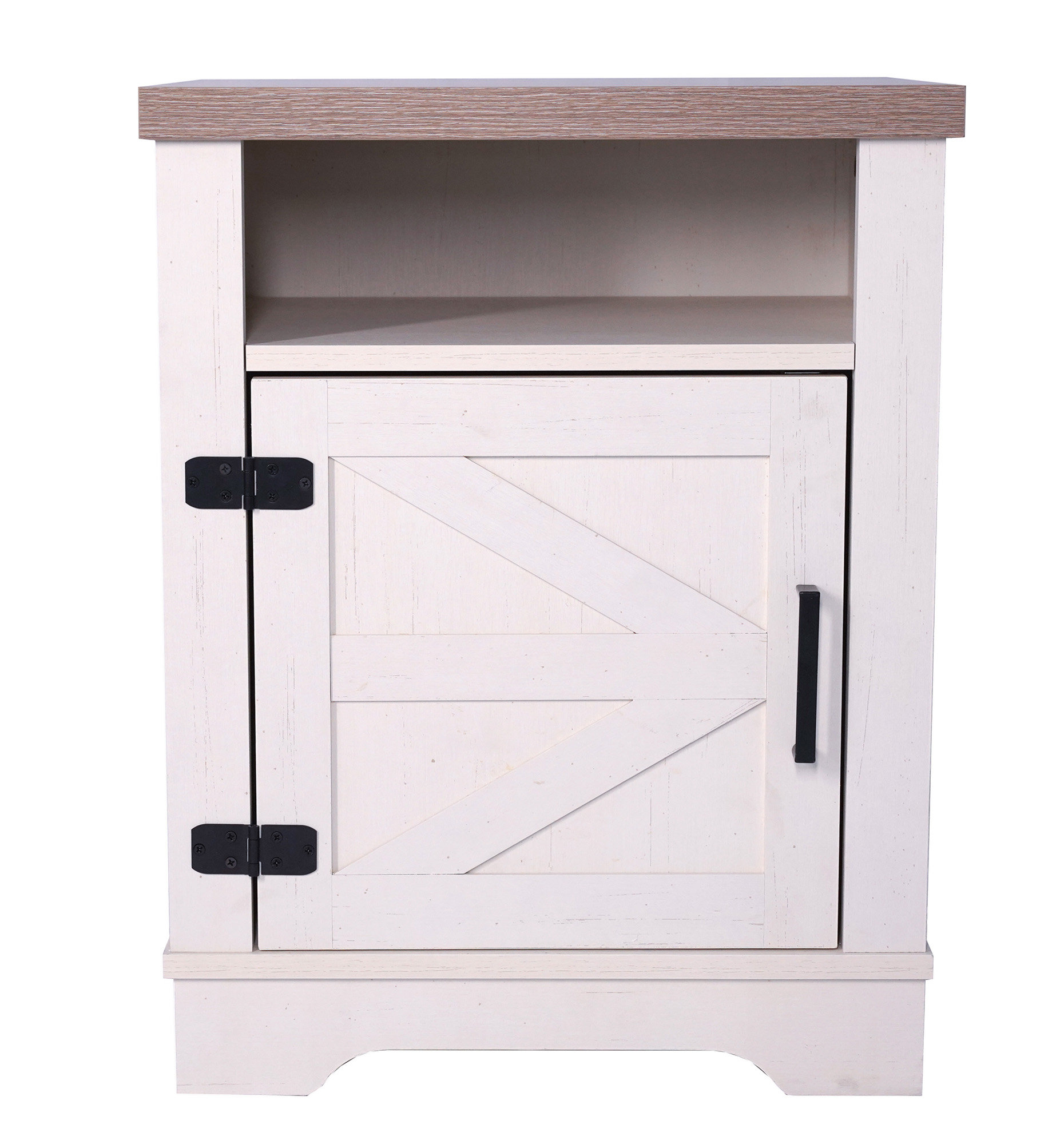 Gracie Oaks Farmhouse Nightstand , Beside Table With Barn Door, Storage ...