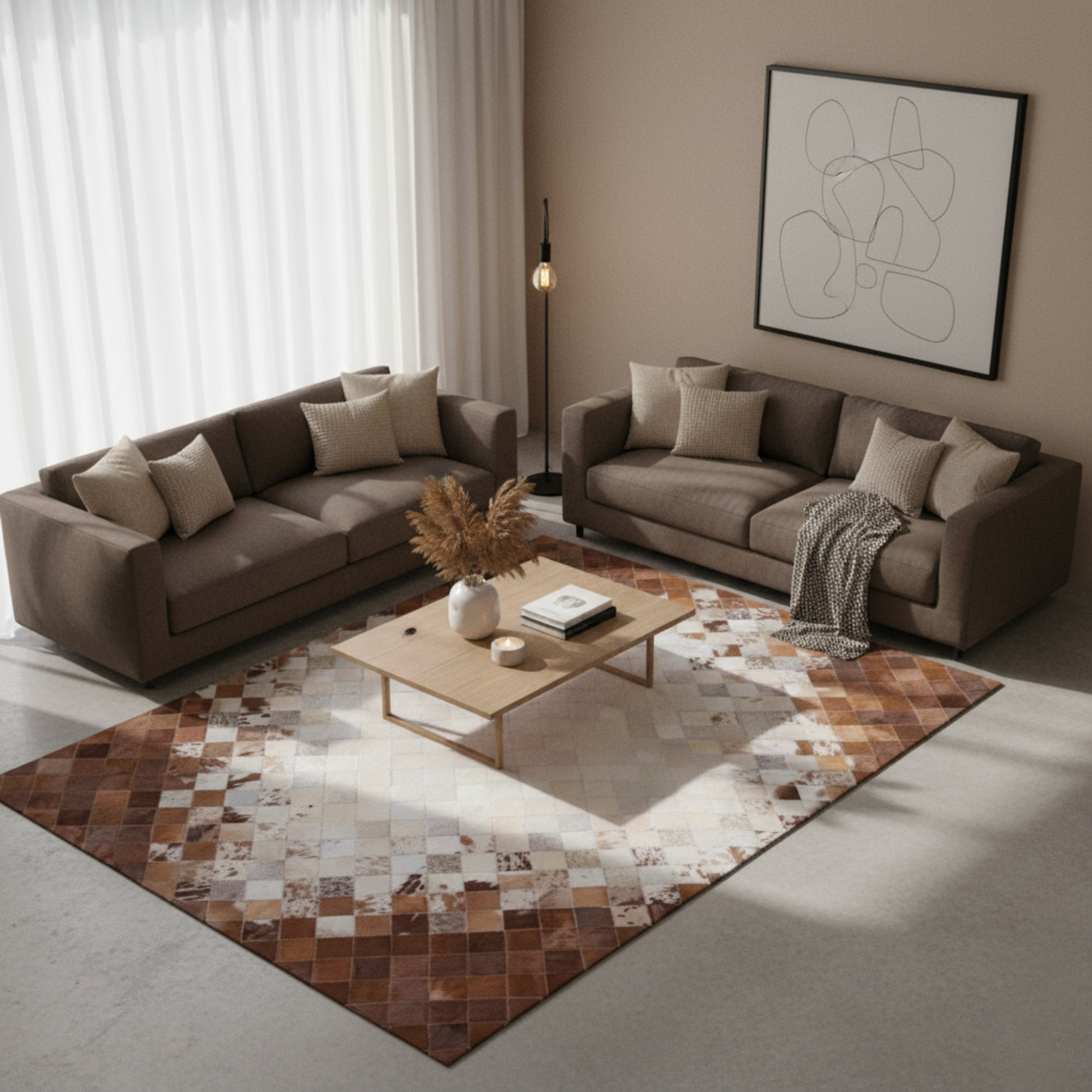 Everly Quinn Brown Cowhide Patchwork Rug Natural Genuine Cowhide ...