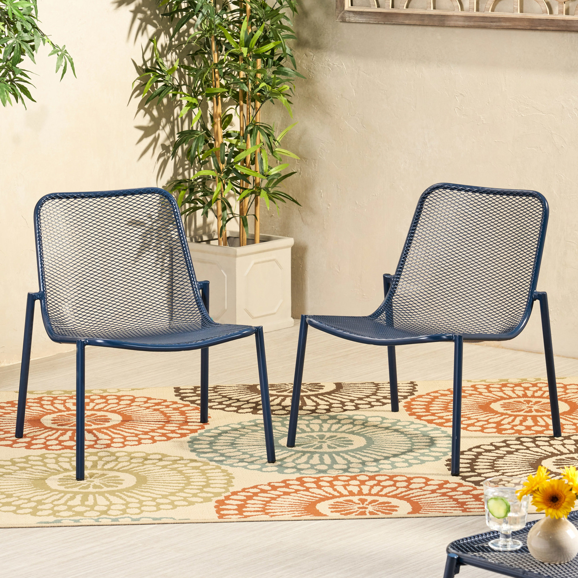 Ophelia & Co. Stackable Chairs Pair , Matte Navy Blue Iron Proficiency ...
