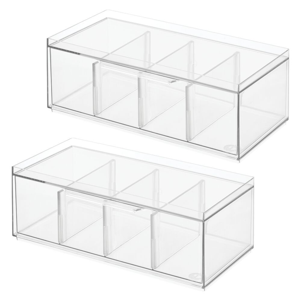 iDesign Stackable 4-Section Tea Storage Drawers - Set of 2 - Clear ...