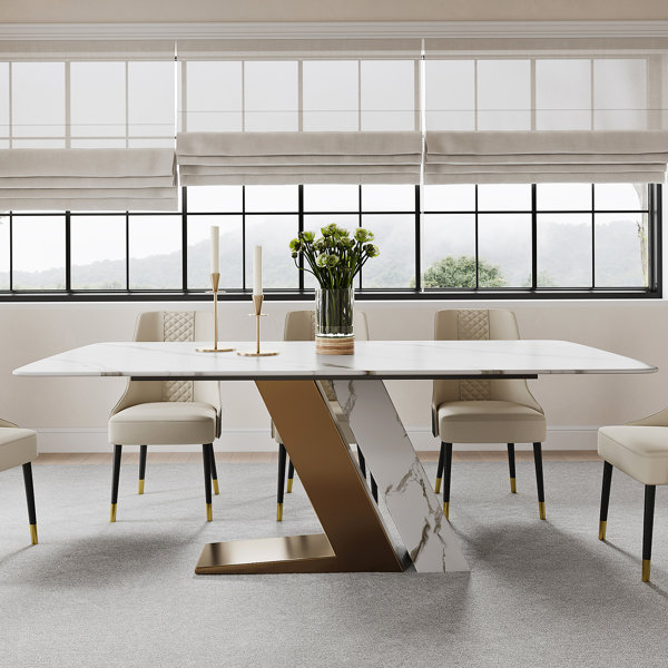 Everly Quinn Hobart Modern Rectangular Sintered Stone Dining Table with ...