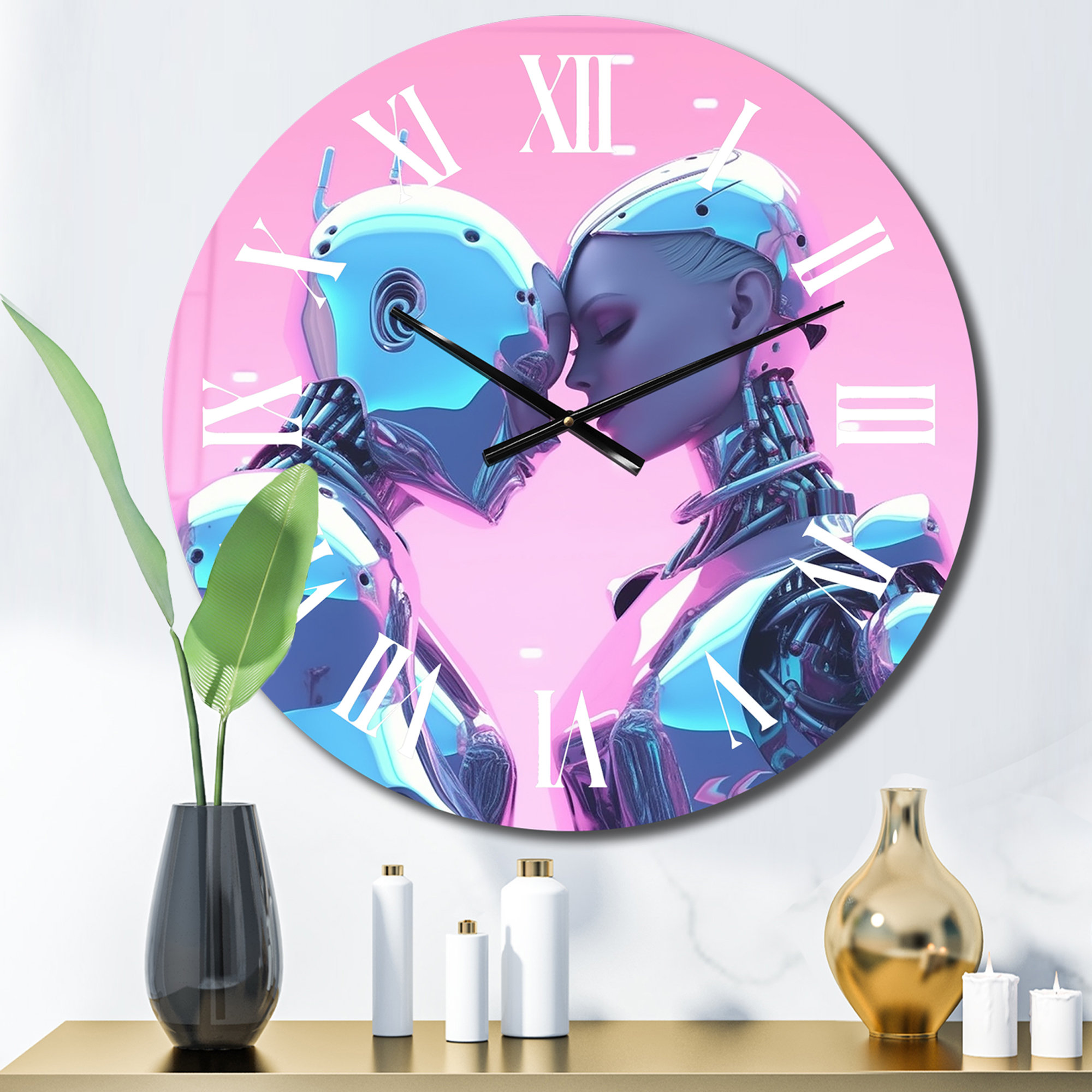 East Urban Home Gorgeous Robot Couple in Love I - Robot Wall Clock ...
