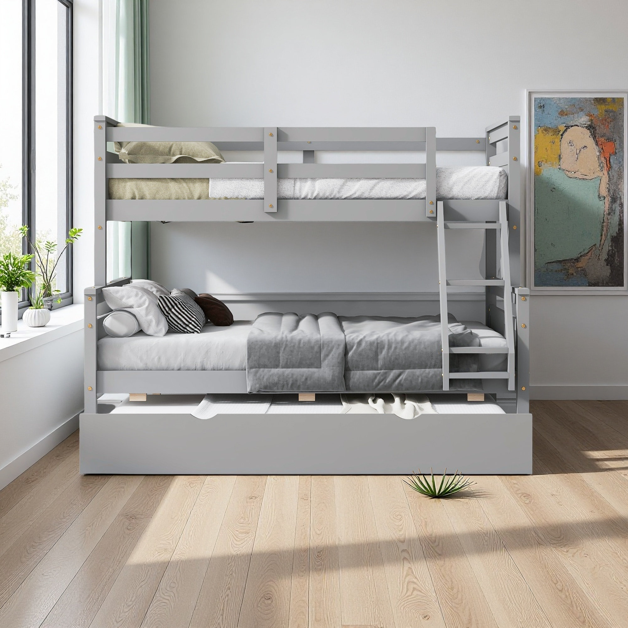 Harper Orchard Lit simple superposé au dessus d'un lit double avec échelle, lit gigogne simple ...