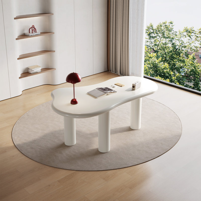 Ivy Bronx 65.98" Irregular Dining Table Modern Cream White Indoor ...