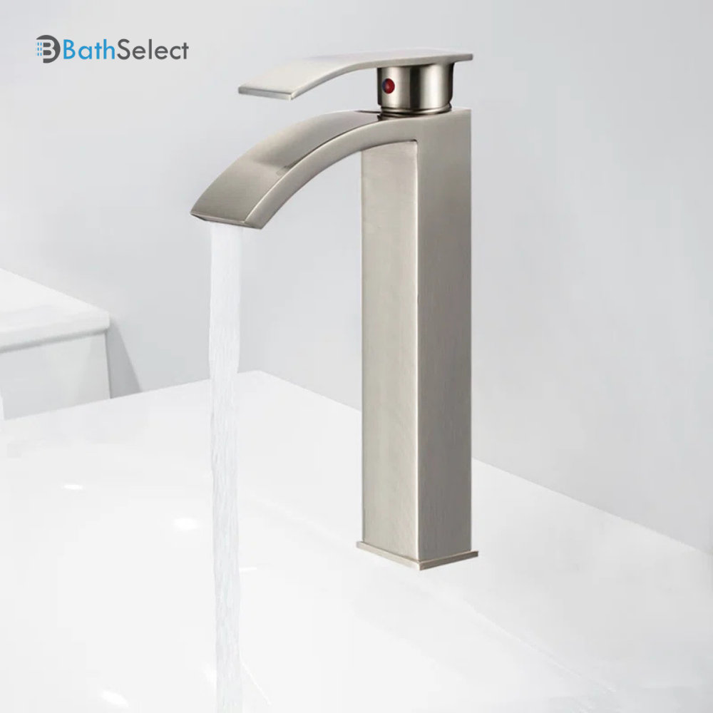 BathSelect Genoa Single Handle Brushed Nickel Tall Sink Faucet ...