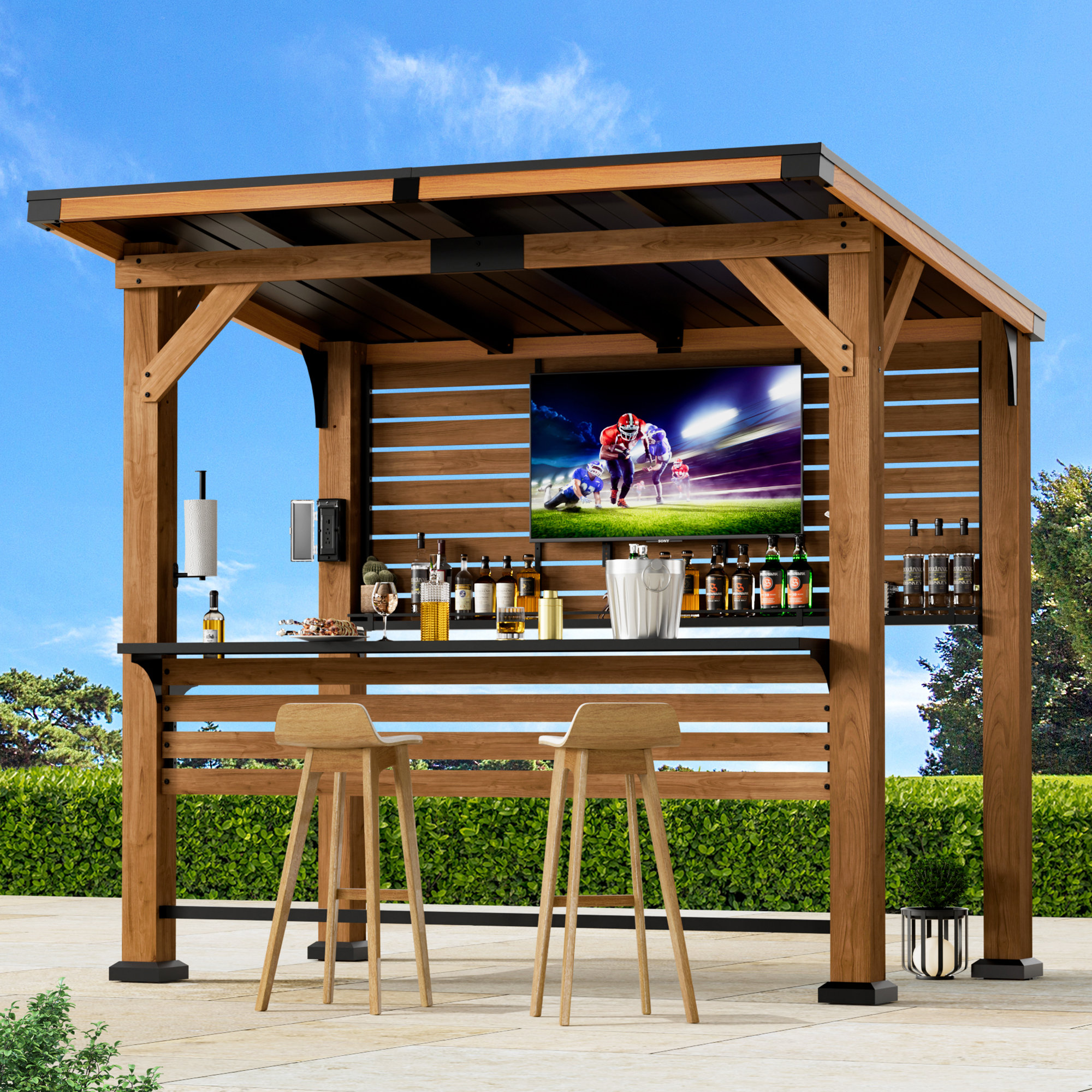 Quick Smith Brentwood 6‘-5‘’ X 8’ Cedar Wood Outdoor Entertainment ...