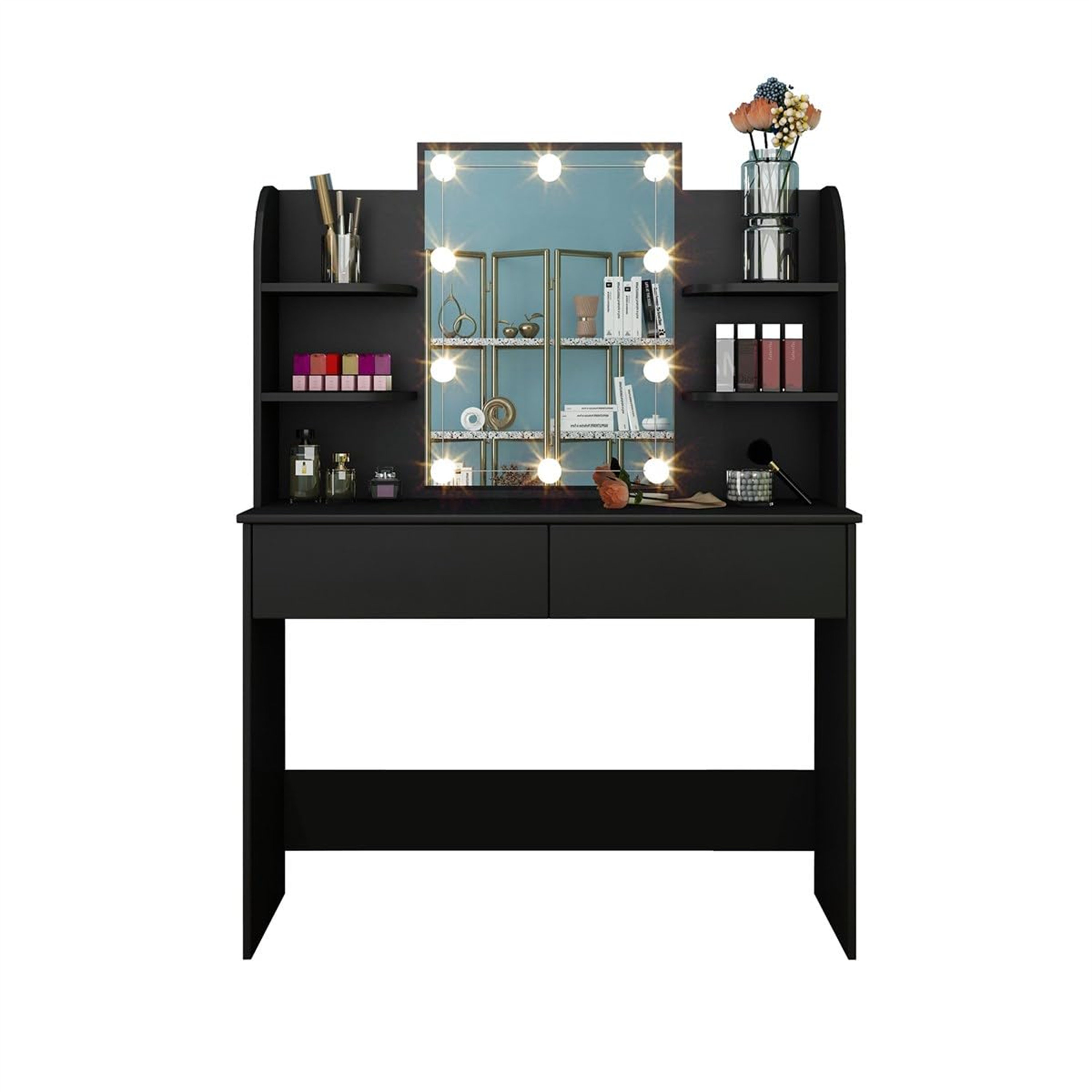 Brayden Studio Dressing Table With LED Lights Mirror, Vanity Table With ...