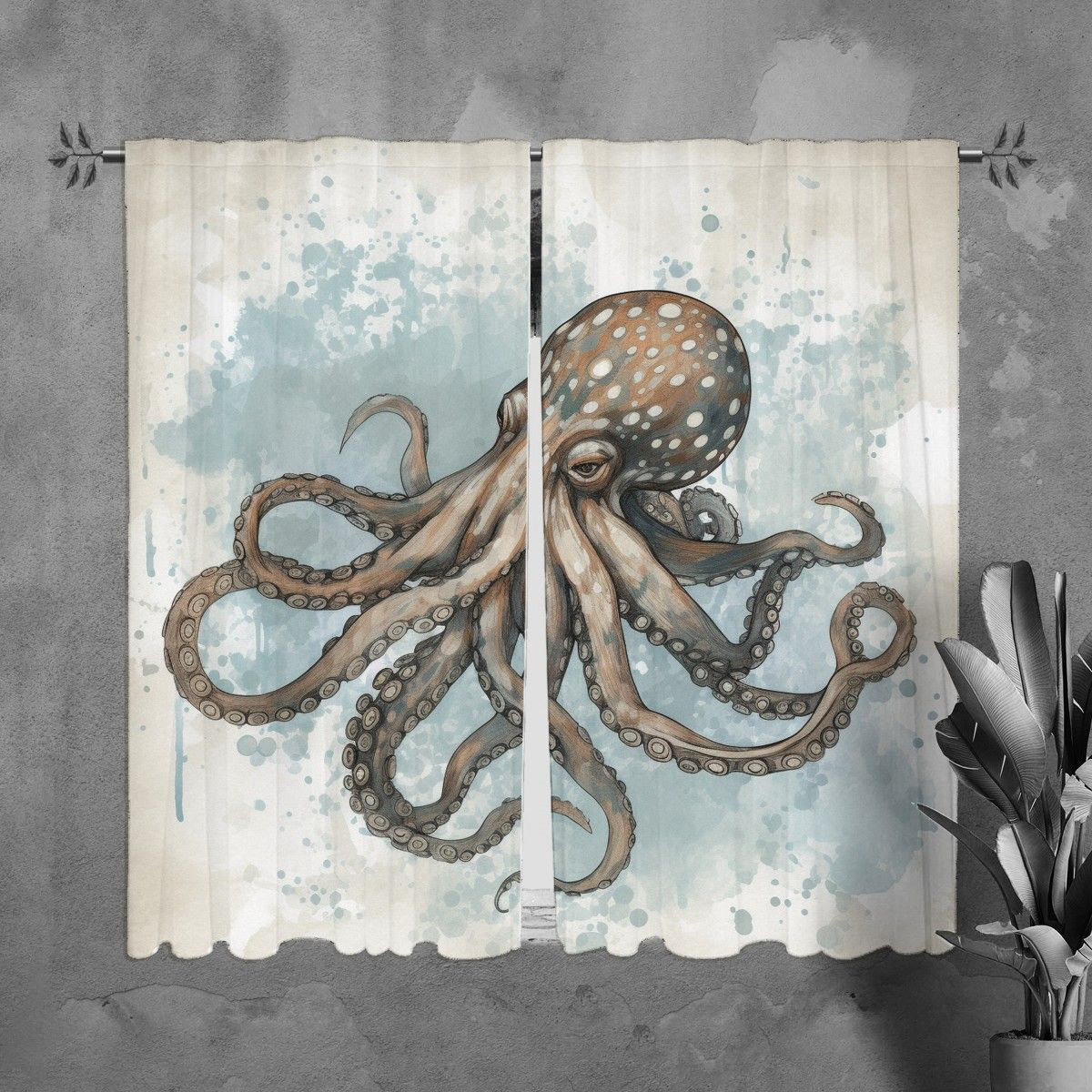 Wildon Home® Octopus Window Curtains Animals Beige Drapes | Wayfair