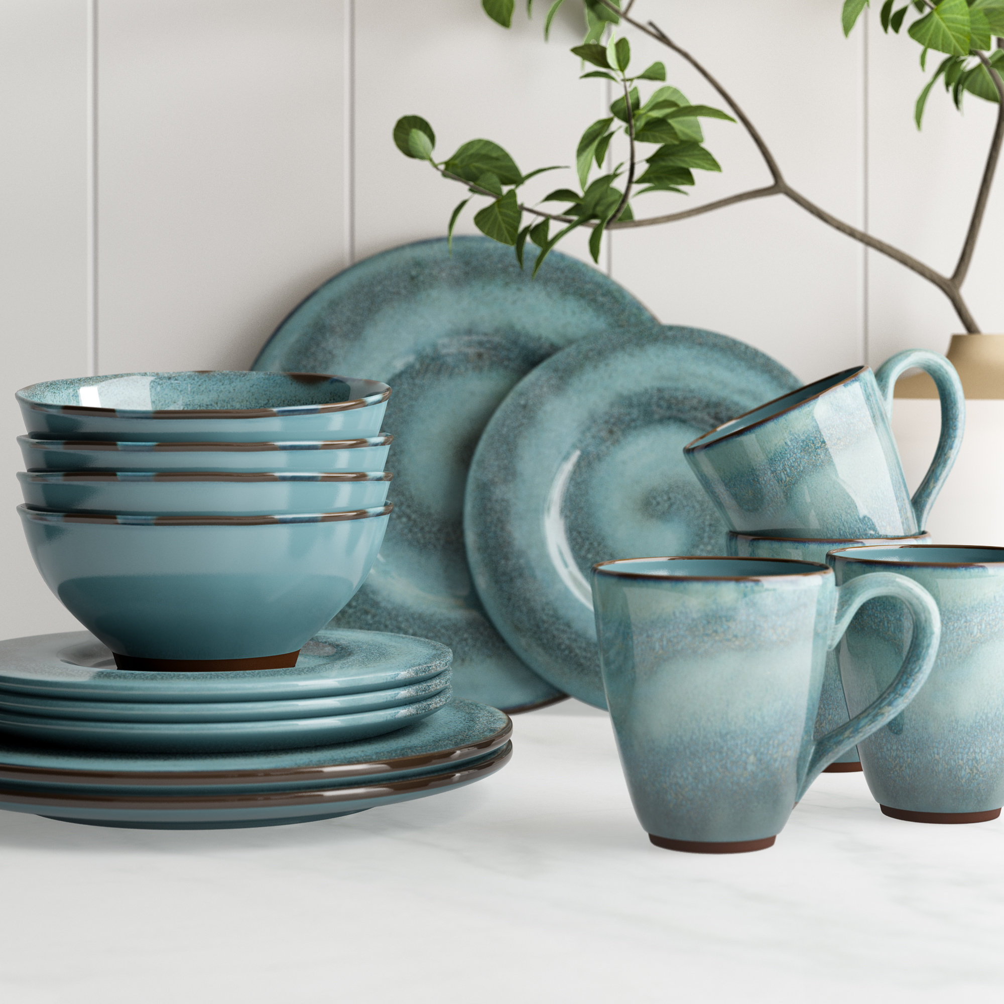 Sango Toren 16-Piece Casual Denim Stoneware Dinnerware Set - Service ...