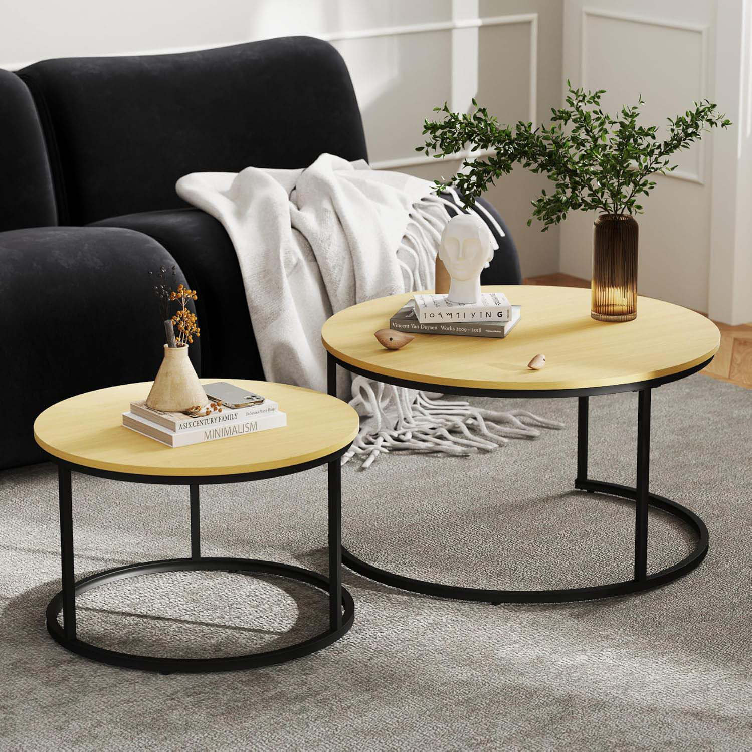 Ebern Designs Nesting Tables Set Of 2, 31.5" Round Coffee Table, Small ...