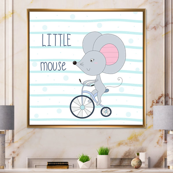 Zoomie Kids Cute Little Mouse Riding A Bike On Canvas Painting | Wayfair