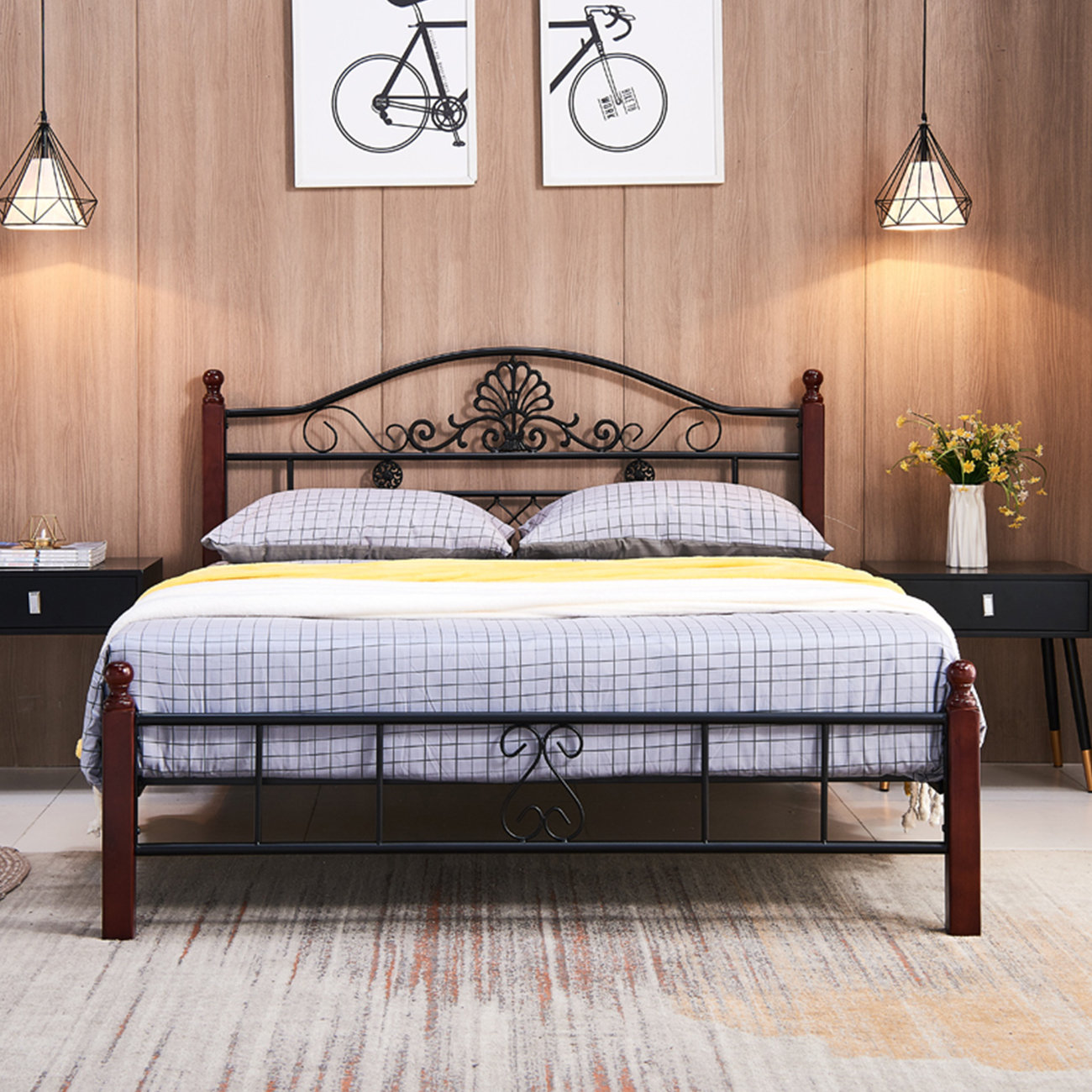 17 Stories Scandinavian-Style Retro Solid Wood Bed with Bed Feet Design ...