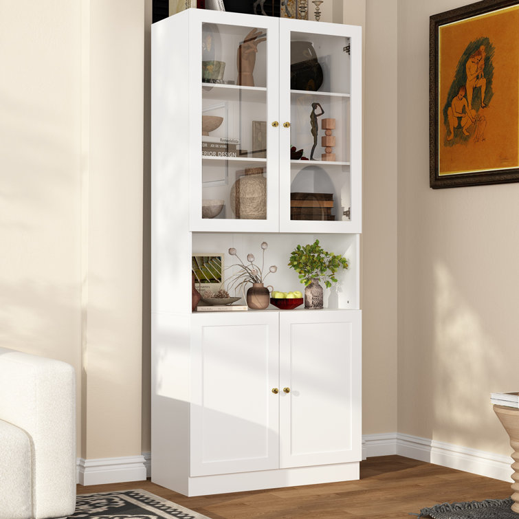Ebern Designs Elegant White Display Cabinet With Tempered Glass Doors ...