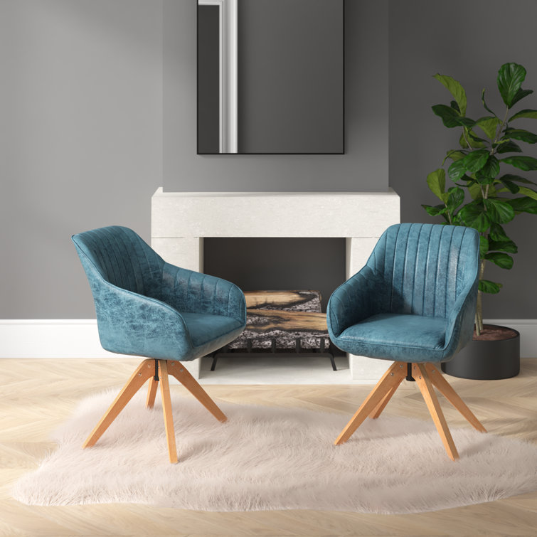 Arefa Set Of 2 Swivel Accent Chair Modern Leathaire Armchairs W/ Beech ...