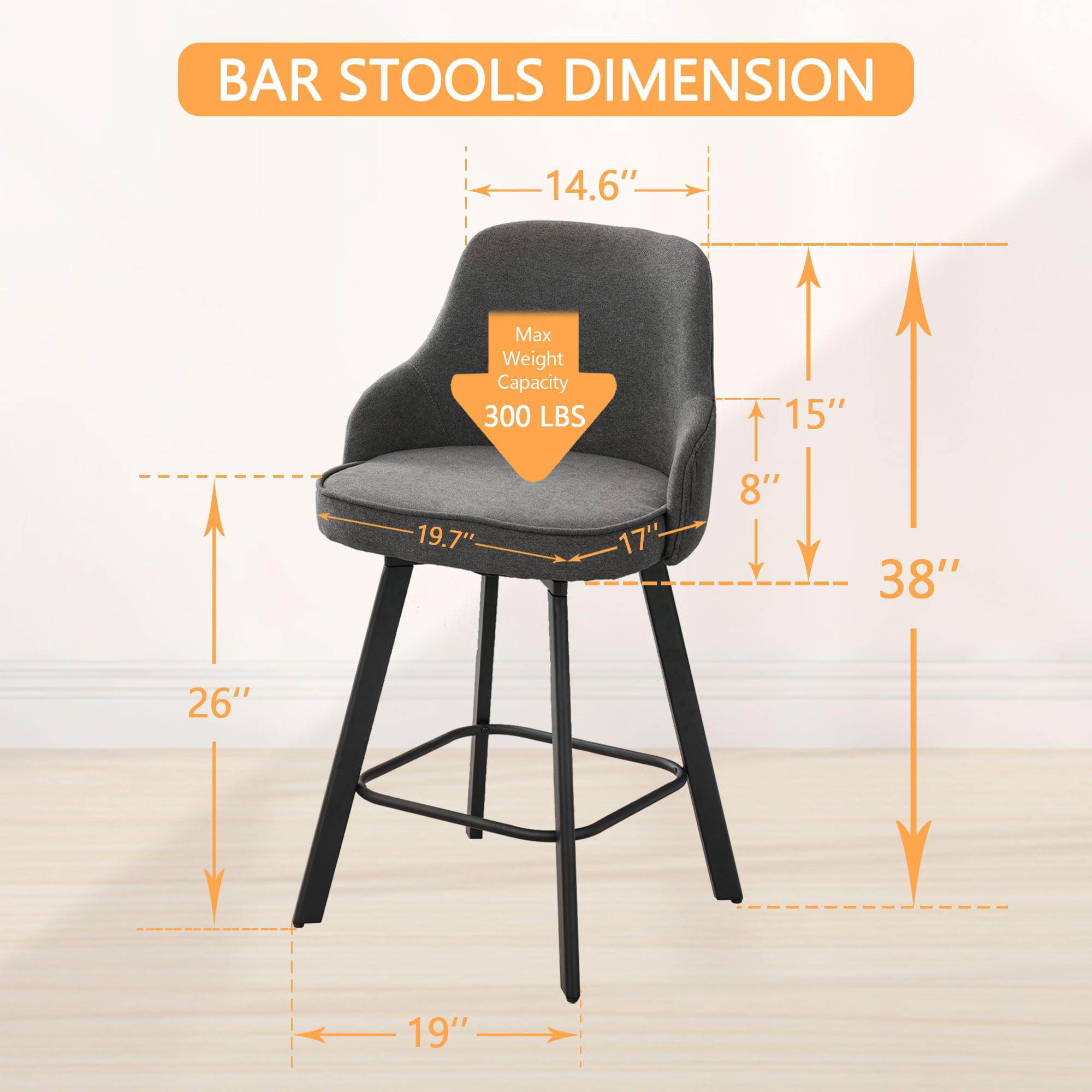 George Oliver Bar Stools Set of 2/3/4, 26/30" Swivel High Back Bar ...