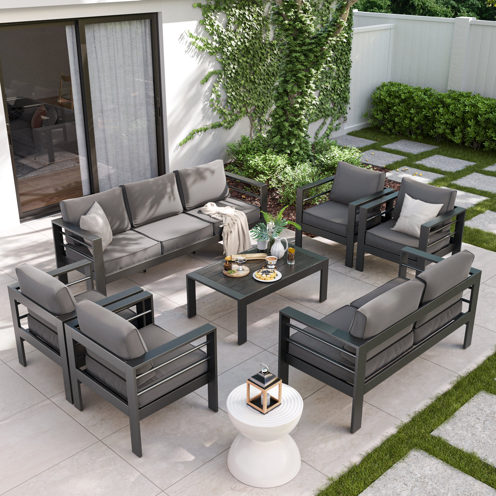Wade Logan Roussel 9 - Person Complete Patio Set with Cushions ...