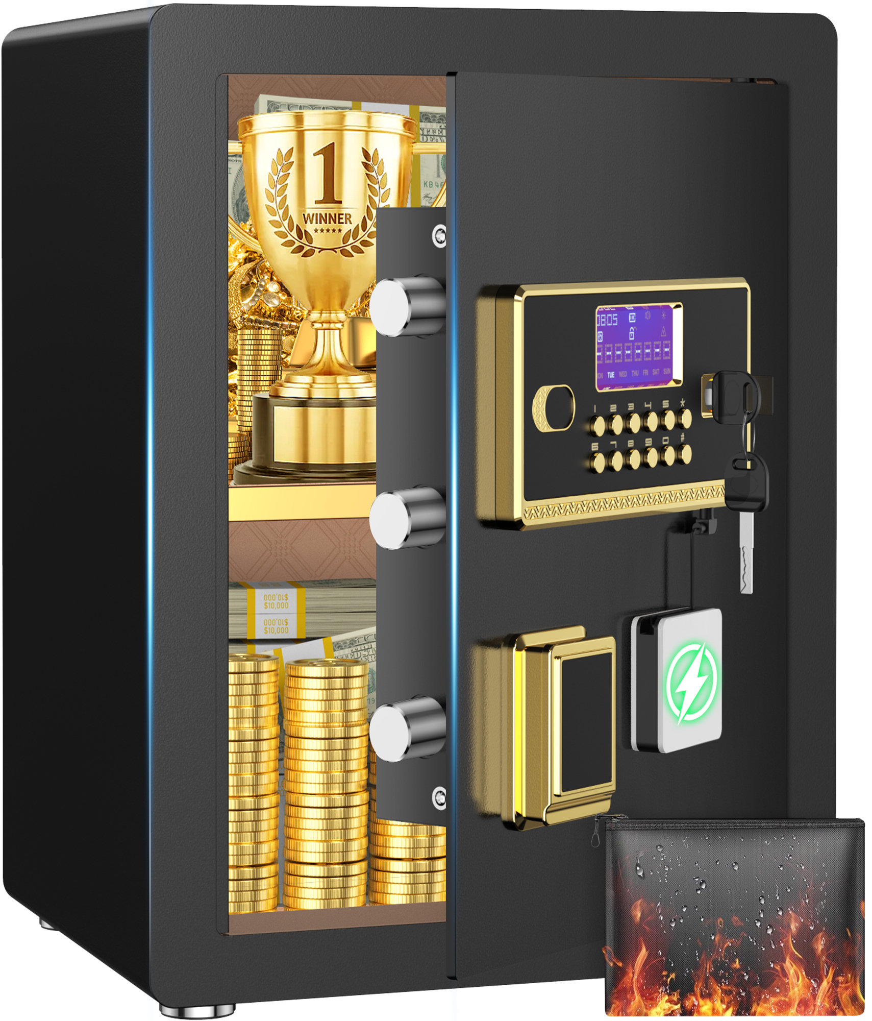 BESAFETY Safe Box, Digital Keypad Home Security Safe With Fireproof Bag ...