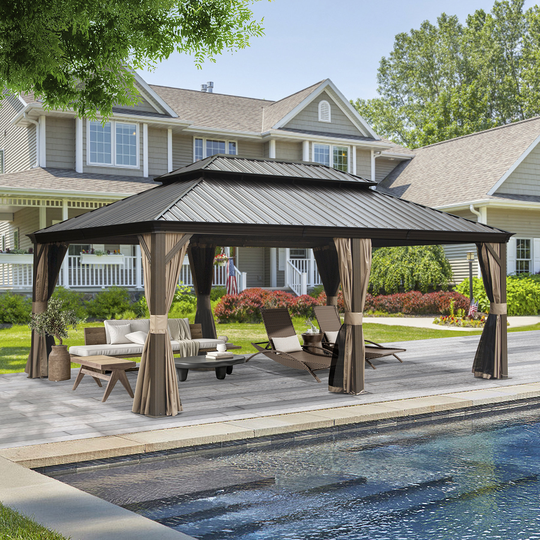 domi outdoor living 14 Ft. D x 20 Ft. W Galvanized Steel Patio Gazebo ...