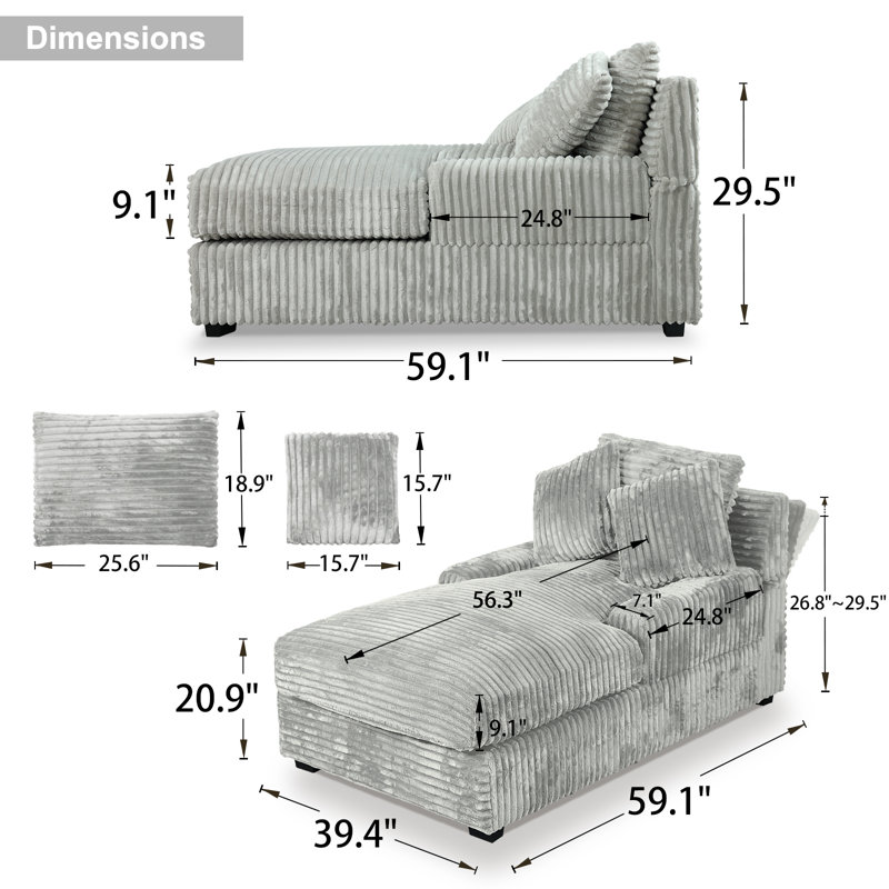 Ebern Designs 59 Inches Chaise Lounge Indoor with Adjustable Backrest ...