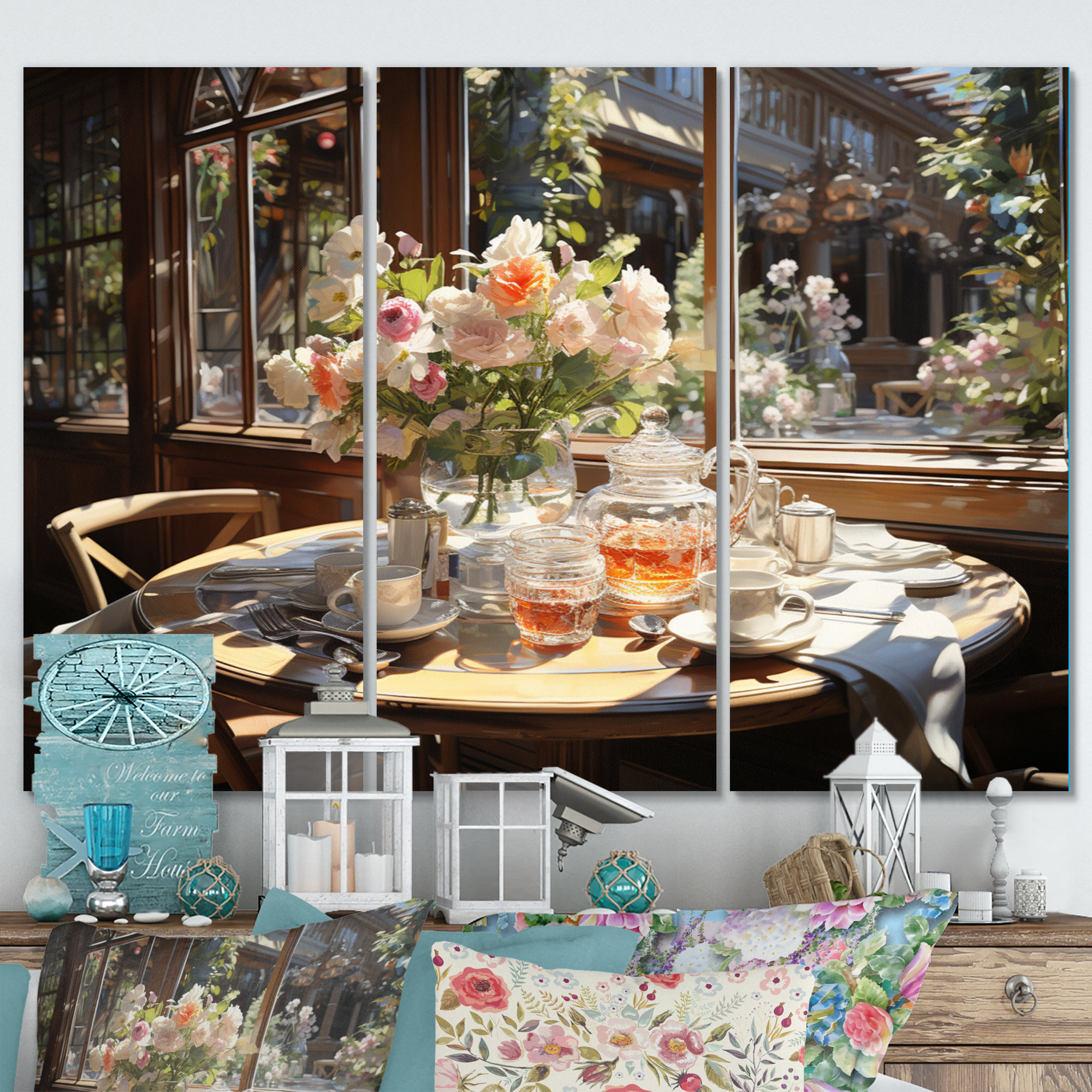 Ebern Designs Country Clubs Afternoon Tea III On Canvas 3 Pieces Print ...